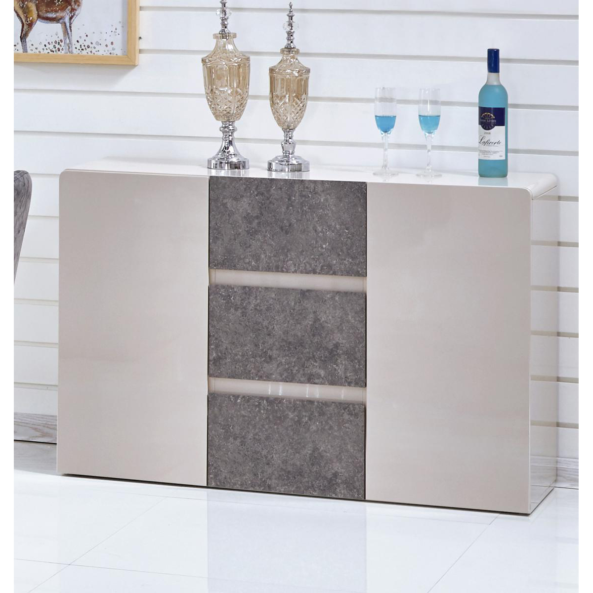 Belarus High Gloss Sideboard Cream & Stone on Anglia Market: Buffets & Sideboards
