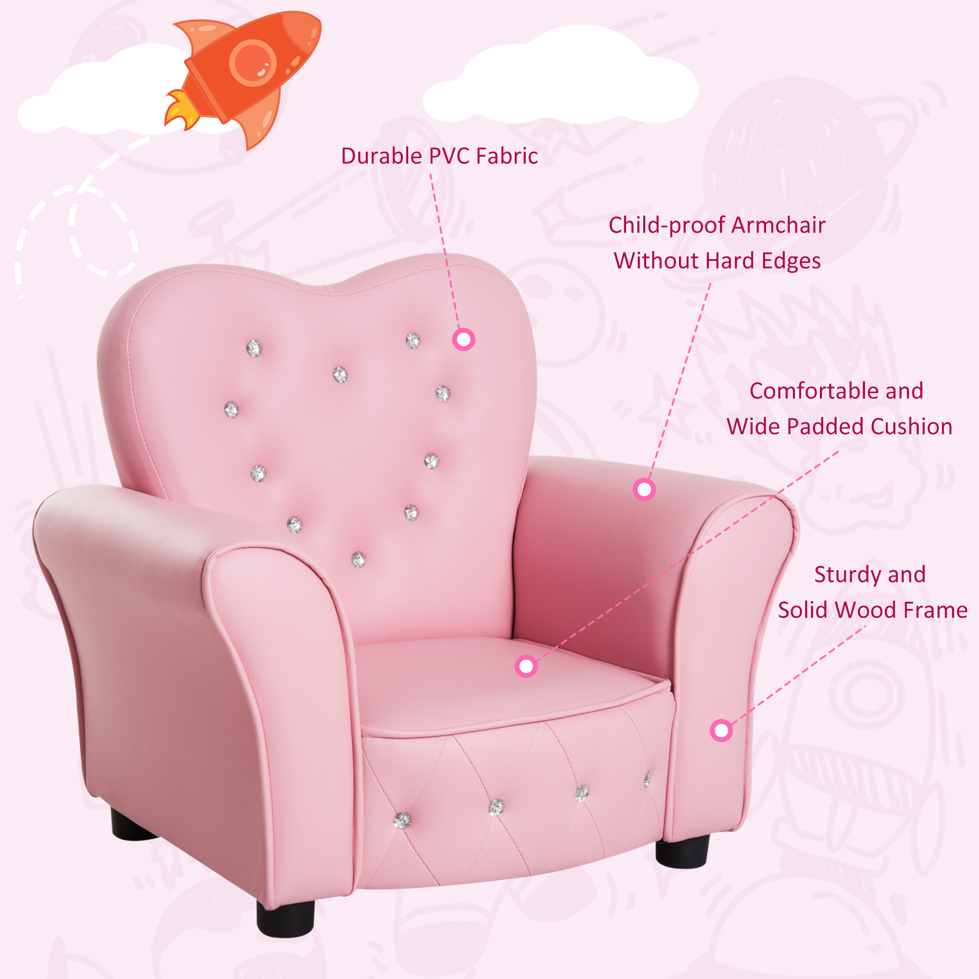 Kids Armchair, PVC-Pink on Anglia Market