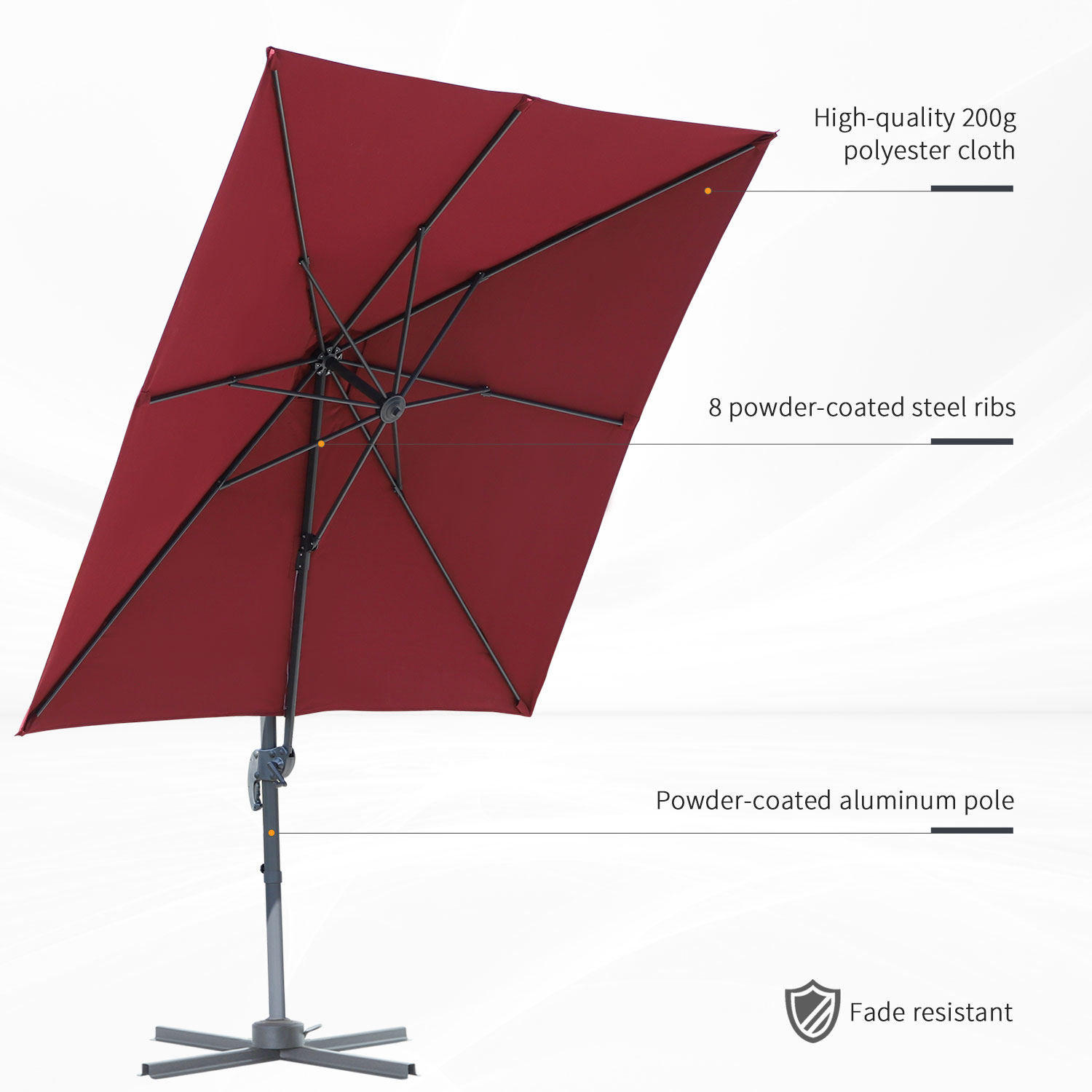 2.5 x 2.5m Cantilever Paraso Patio Offset l Umbrella Hanging Sun Shade ...