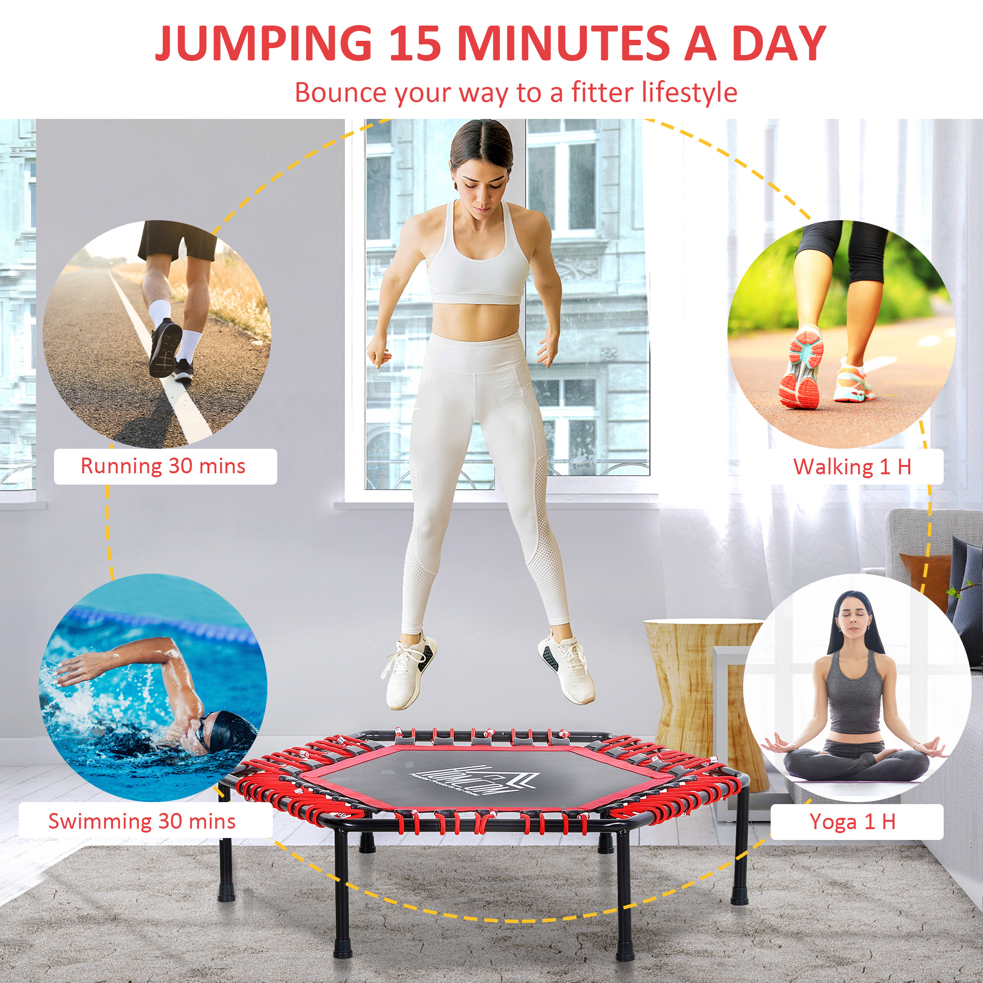 40" Mini Hexagon Steel Frame Trampoline Red on Anglia Market