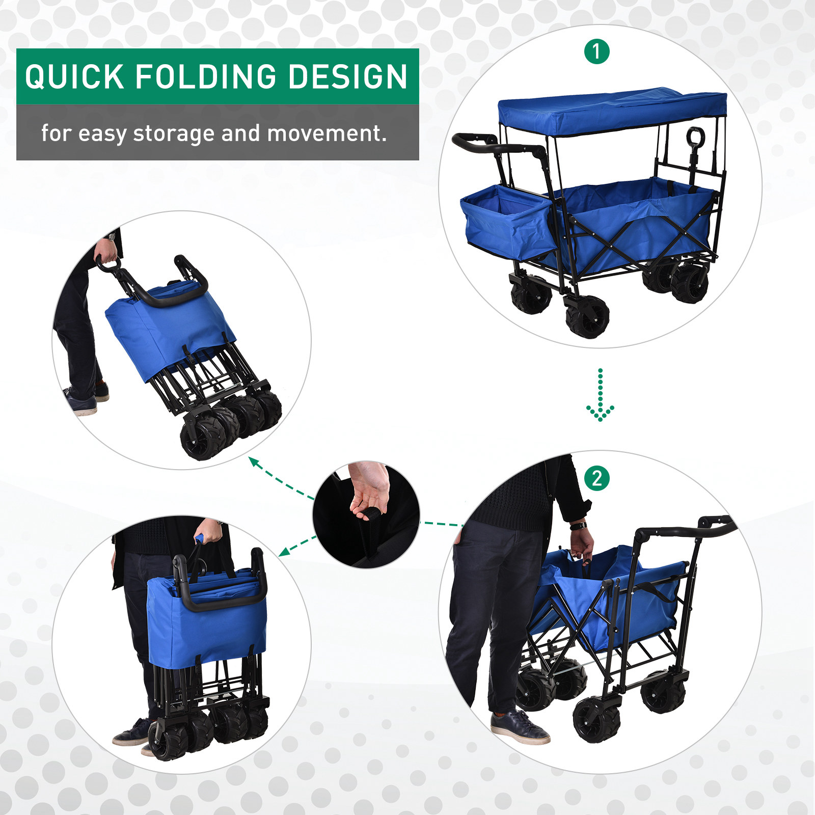 Folding Trolley Cart Storage Wagon Beach Trailer 4 Wheels with Handle ...