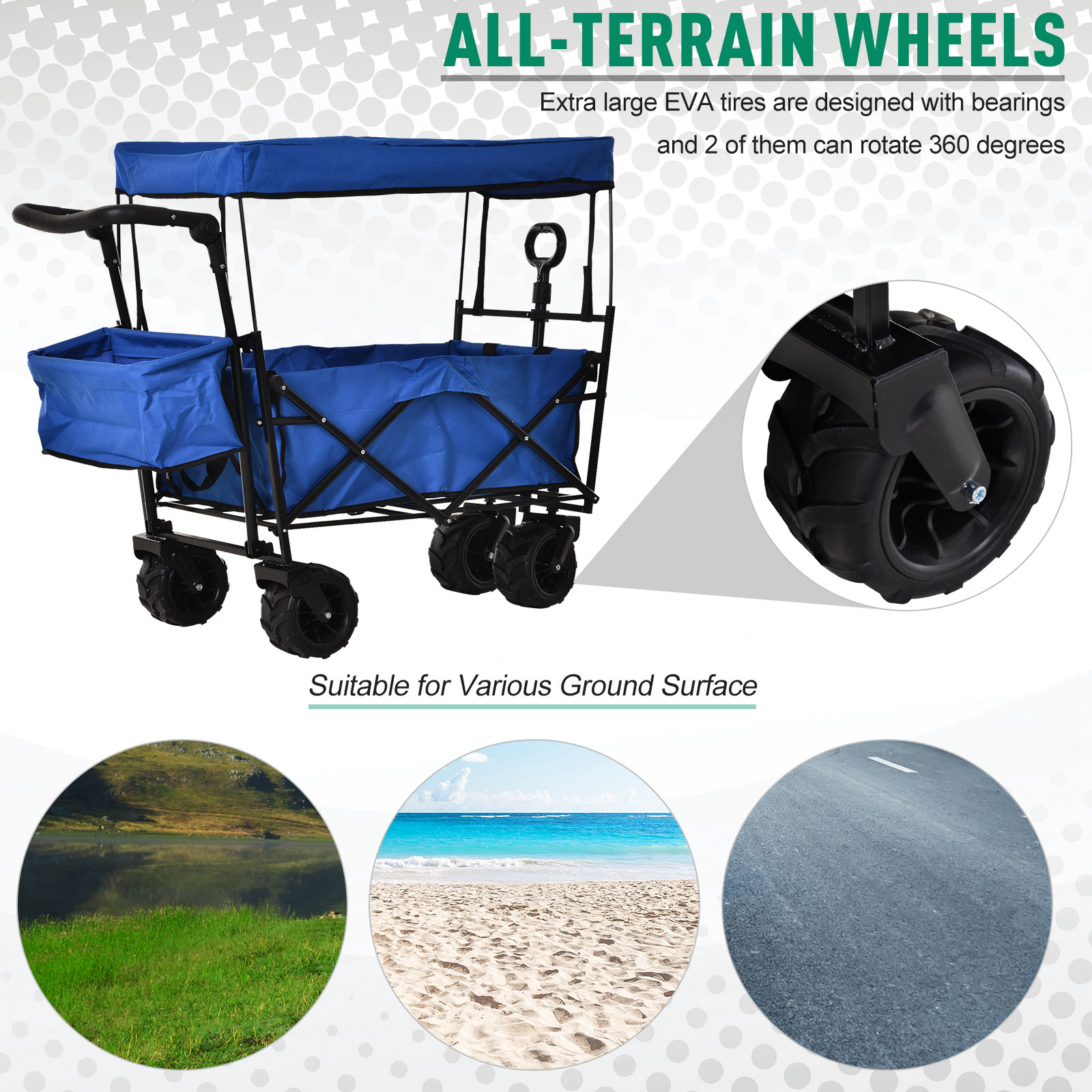 Folding Trolley Cart Storage Wagon Beach Trailer 4 Wheels with Handle ...