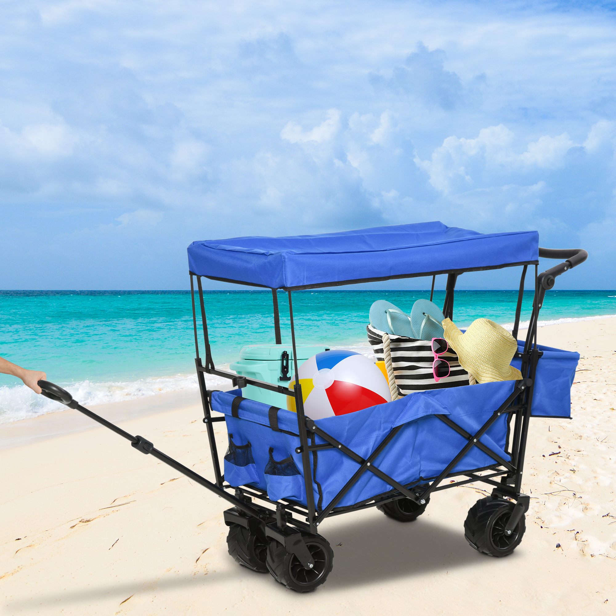 Folding Trolley Cart Storage Wagon Beach Trailer 4 Wheels with Handle ...