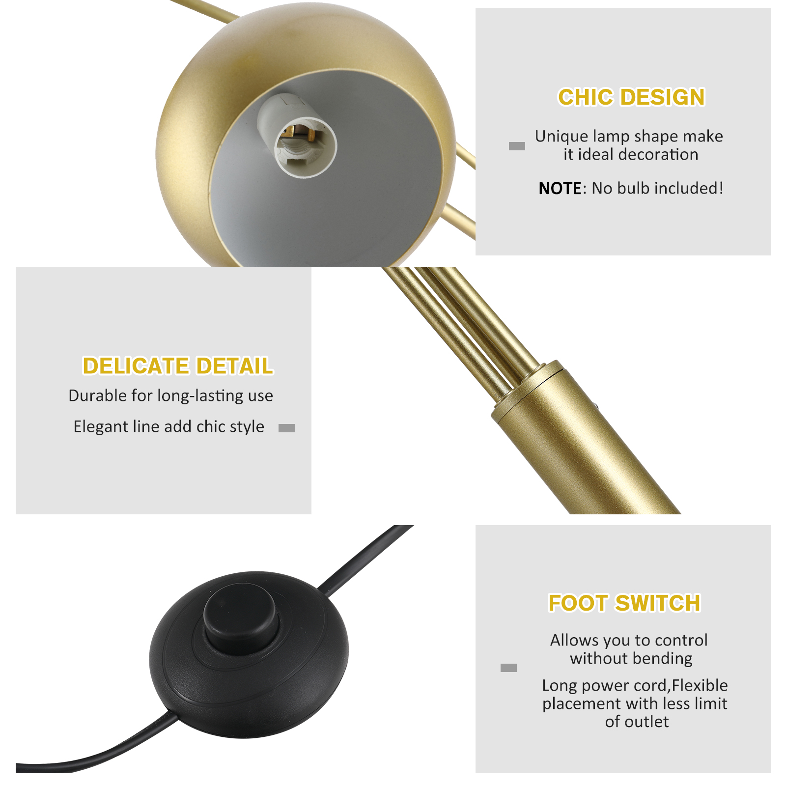 3-Branch Futuristic Floor Lamp Metal Frame Multi-Light Shade Adjustable ...