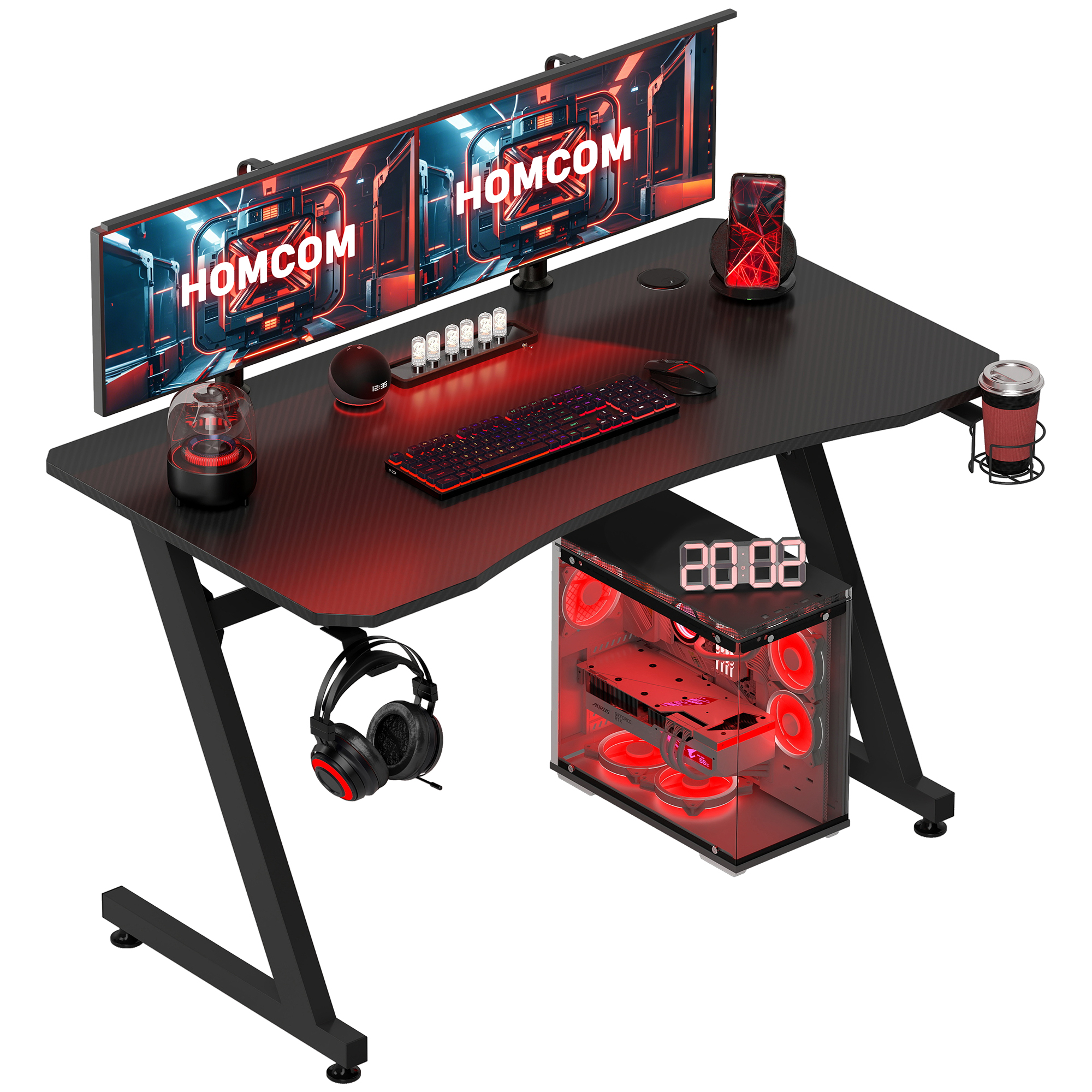 Gaming Desk 120 x 65 cm Steel Frame with Cup Holder, Headphone Hook ...
