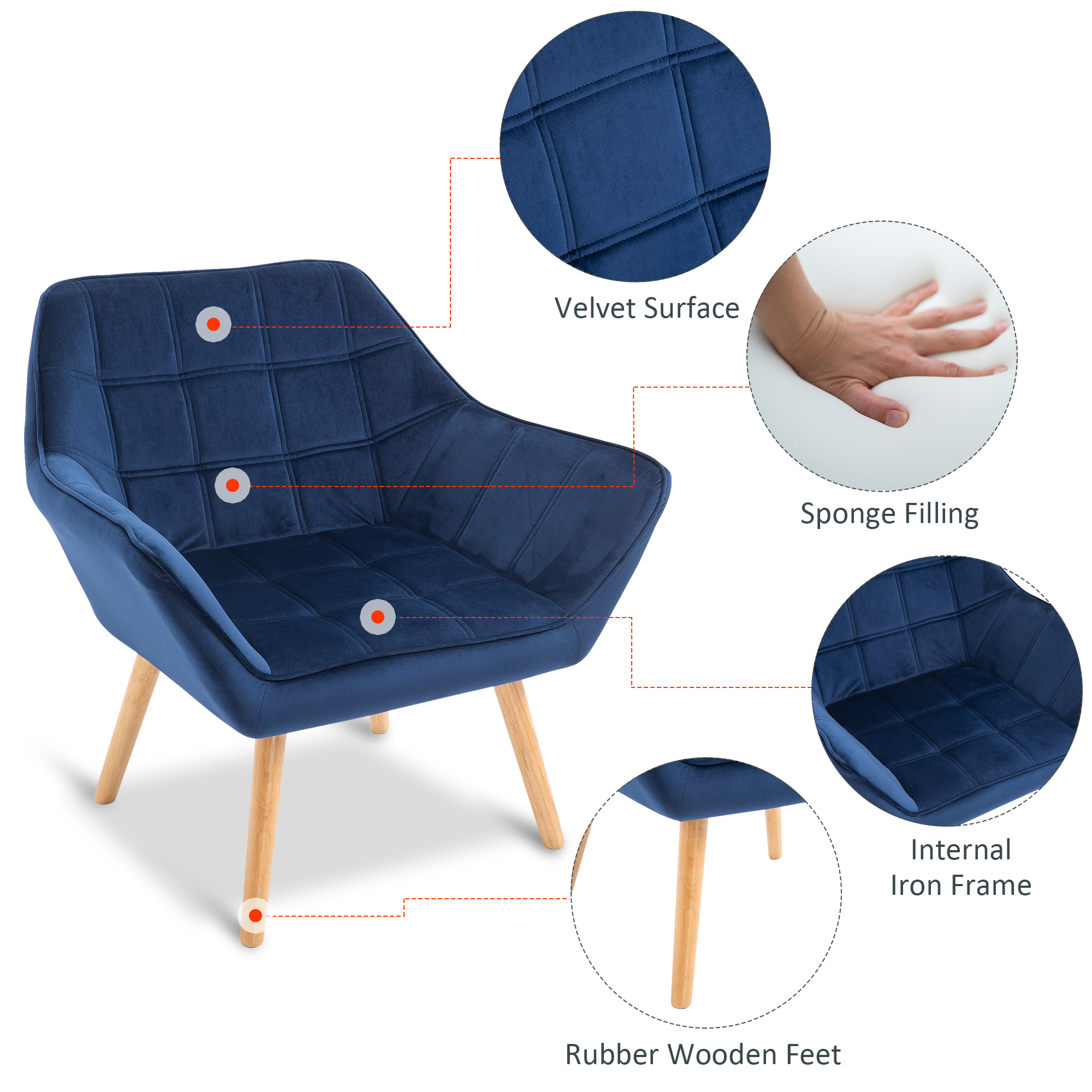 HOMCOM Armchair Accent Chair Wide Arms Slanted Back Padding Iron Frame ...