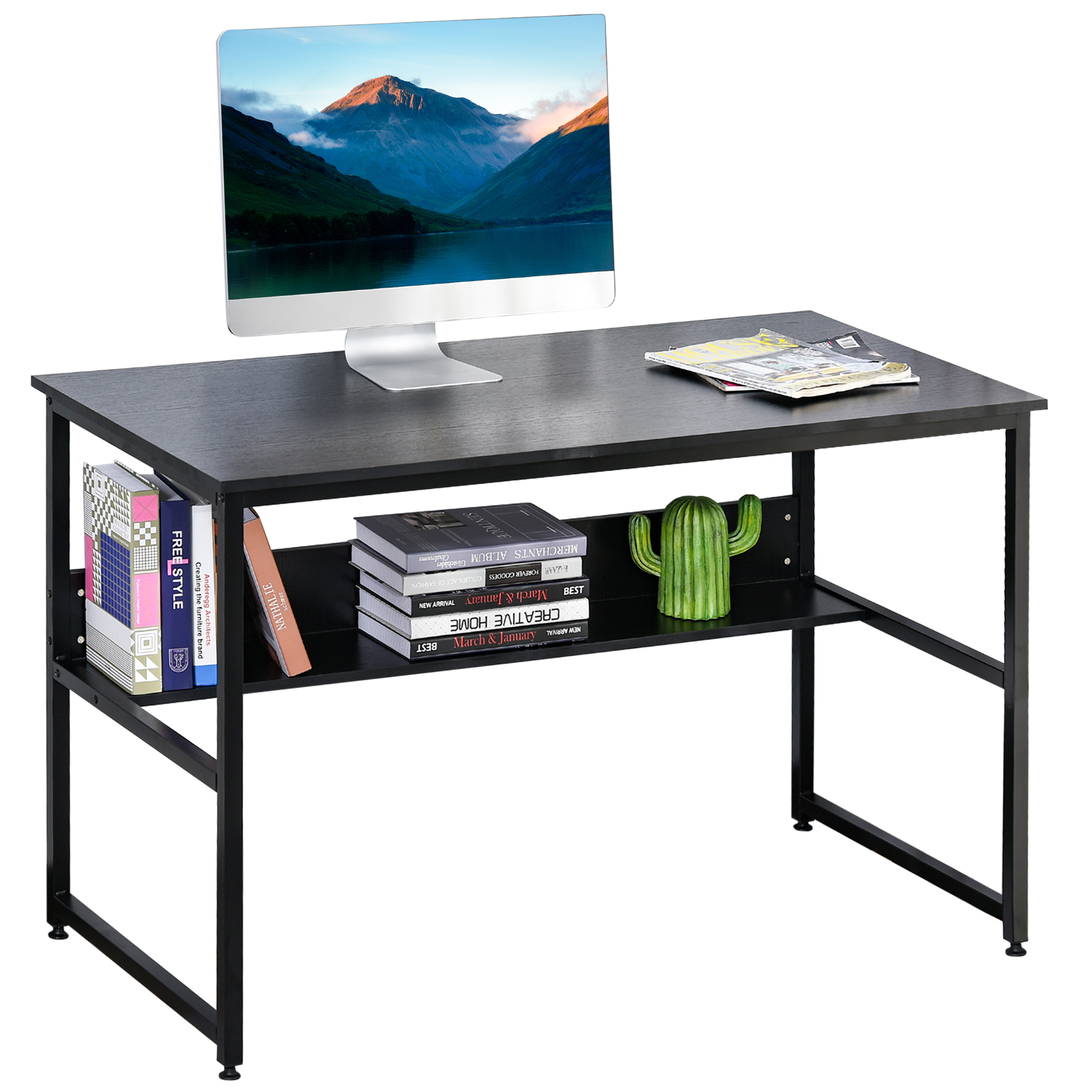 HOMCOM Computer Desk w/ Storage Shelf Adjustable Feet Metal Frame Home ...