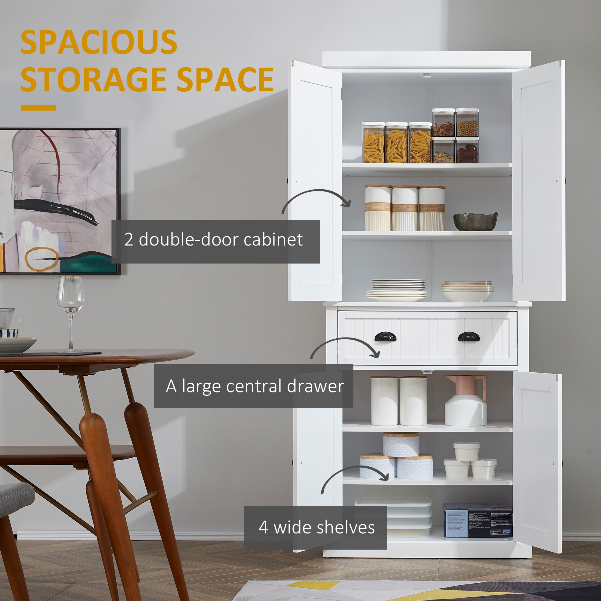 HOMCOM Traditional Kitchen Cupboard Freestanding Storage Cabinet with ...