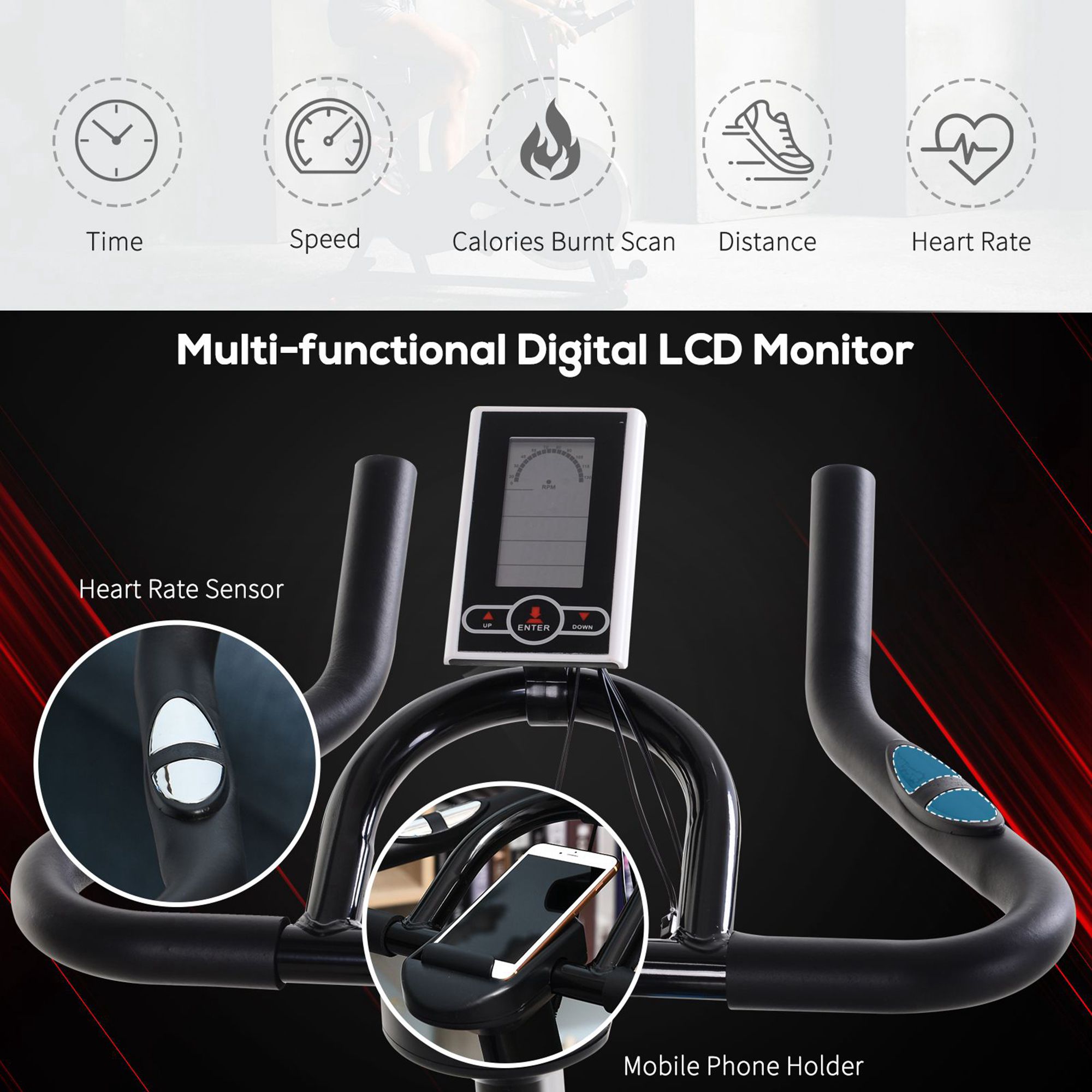 HOMCOM Exercise Bike, Stationary Belt Drive Bicycle,Resistance ...