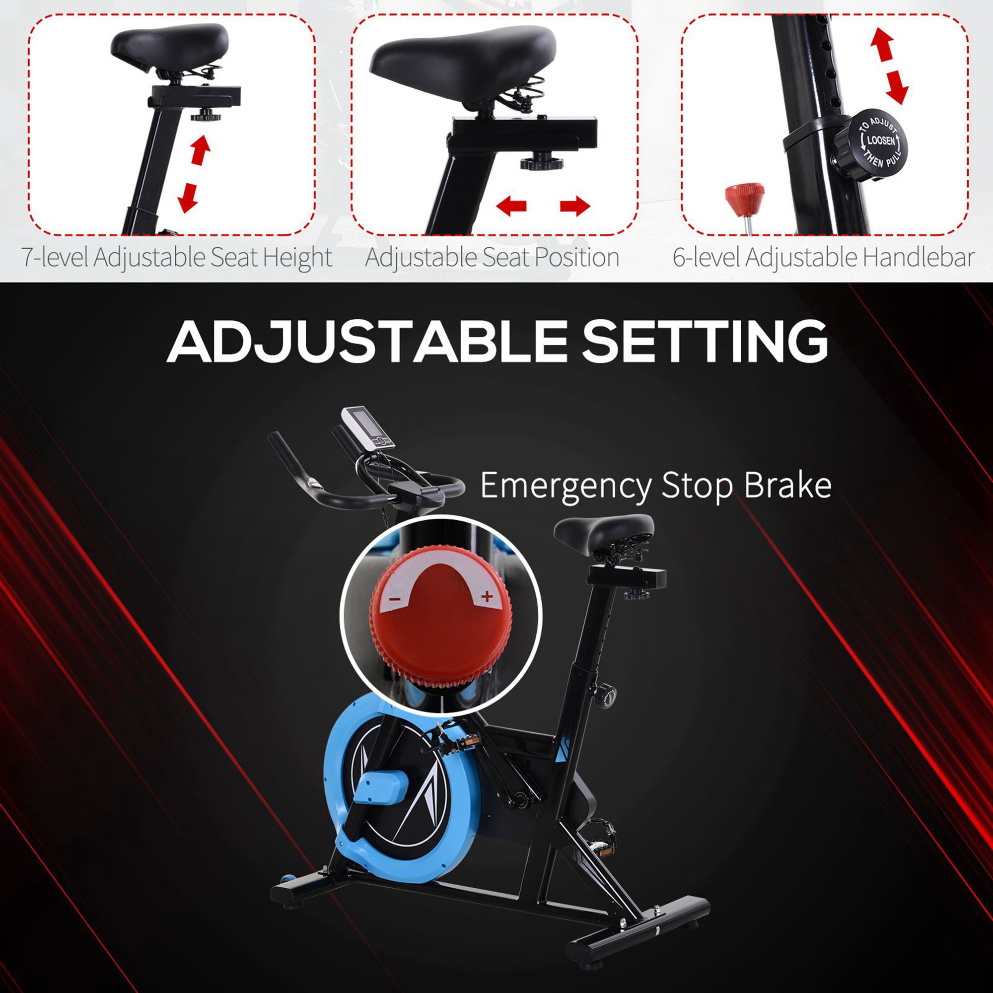 HOMCOM Exercise Bike, Stationary Belt Drive Bicycle,Resistance ...