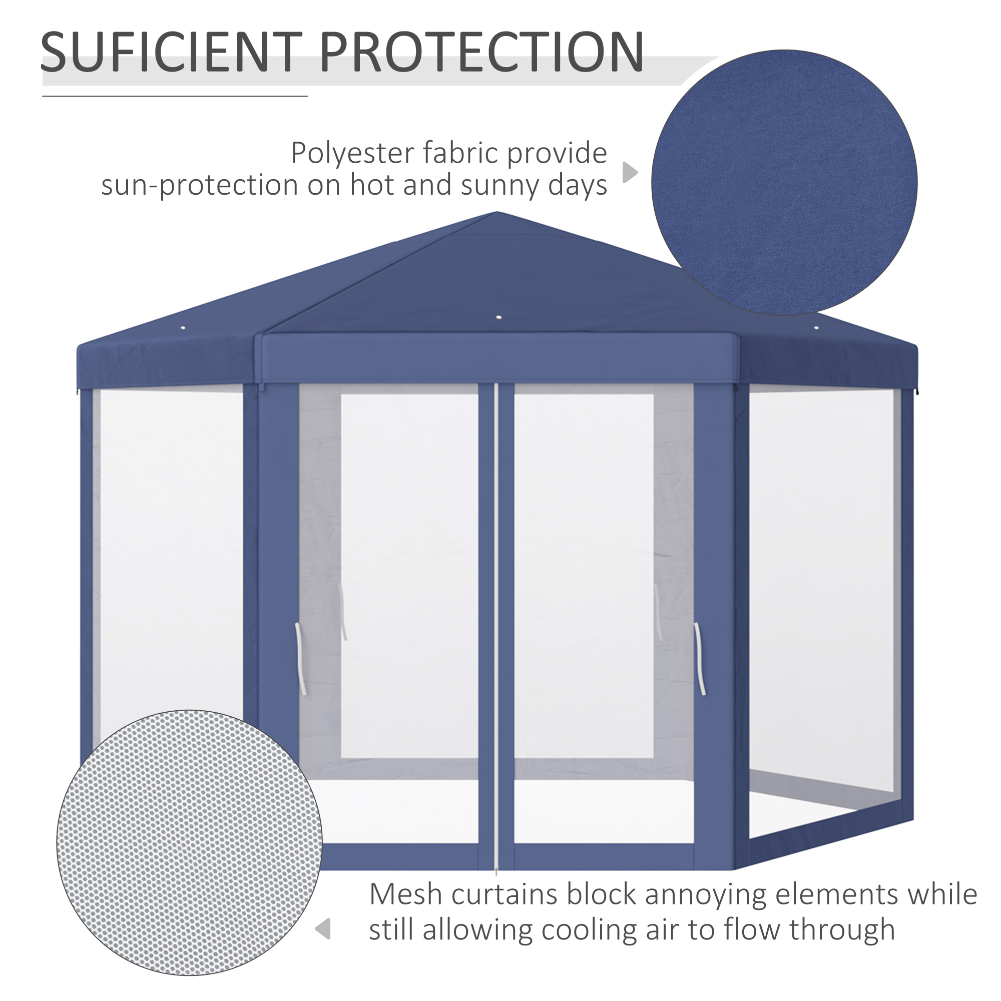 Outsunny 4M Netting Gazebo Hexagon Tent Patio Canopy Outdoor Shelter ...