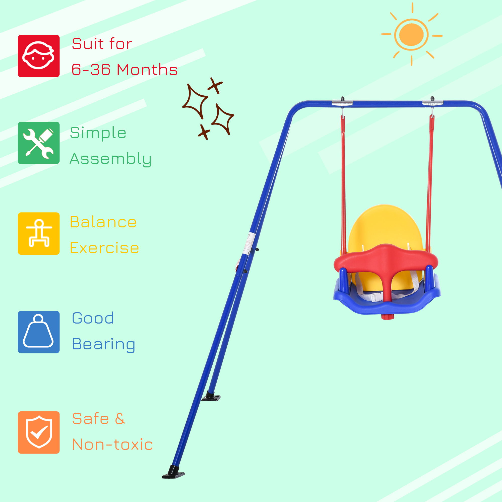 Metal Kids Swing Set with Baby Seat Safety Harness A-Frame Stand for ...