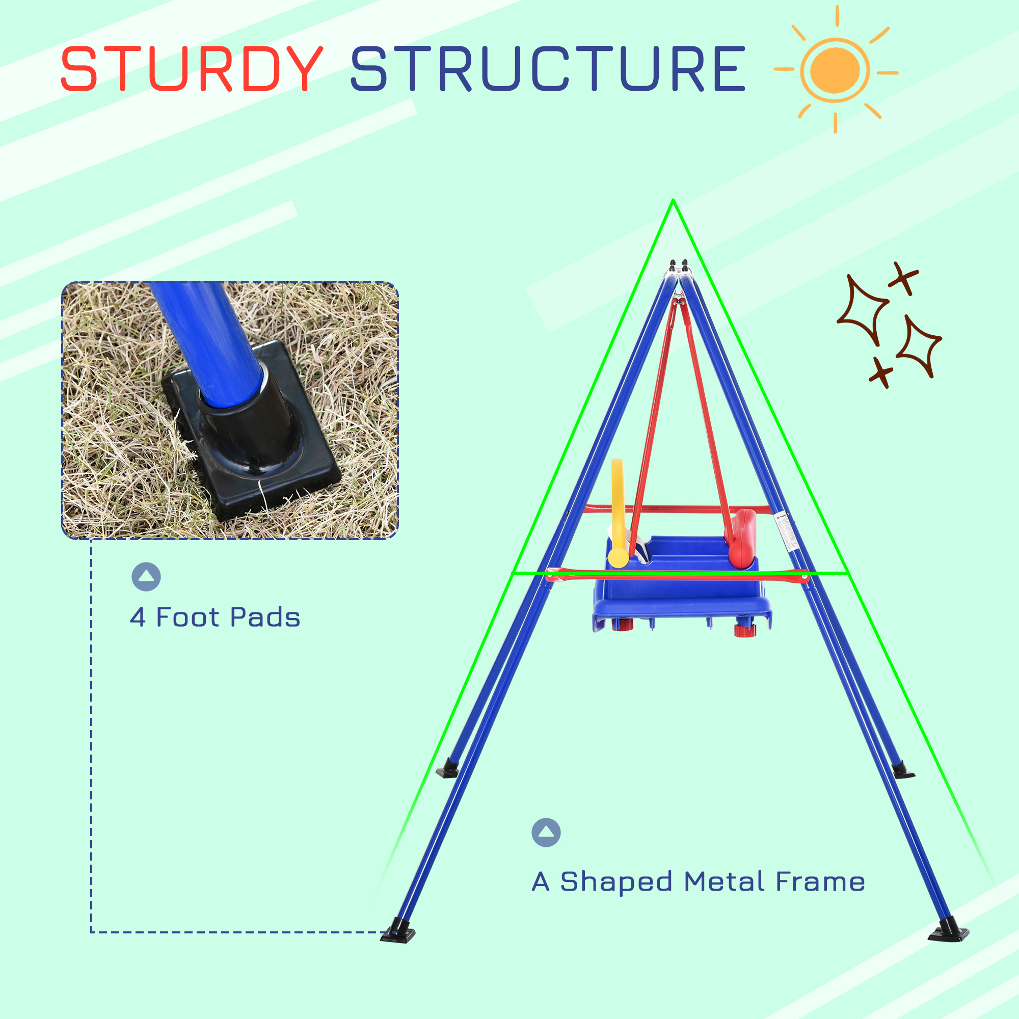 Metal Kids Swing Set with Baby Seat Safety Harness A-Frame Stand for ...