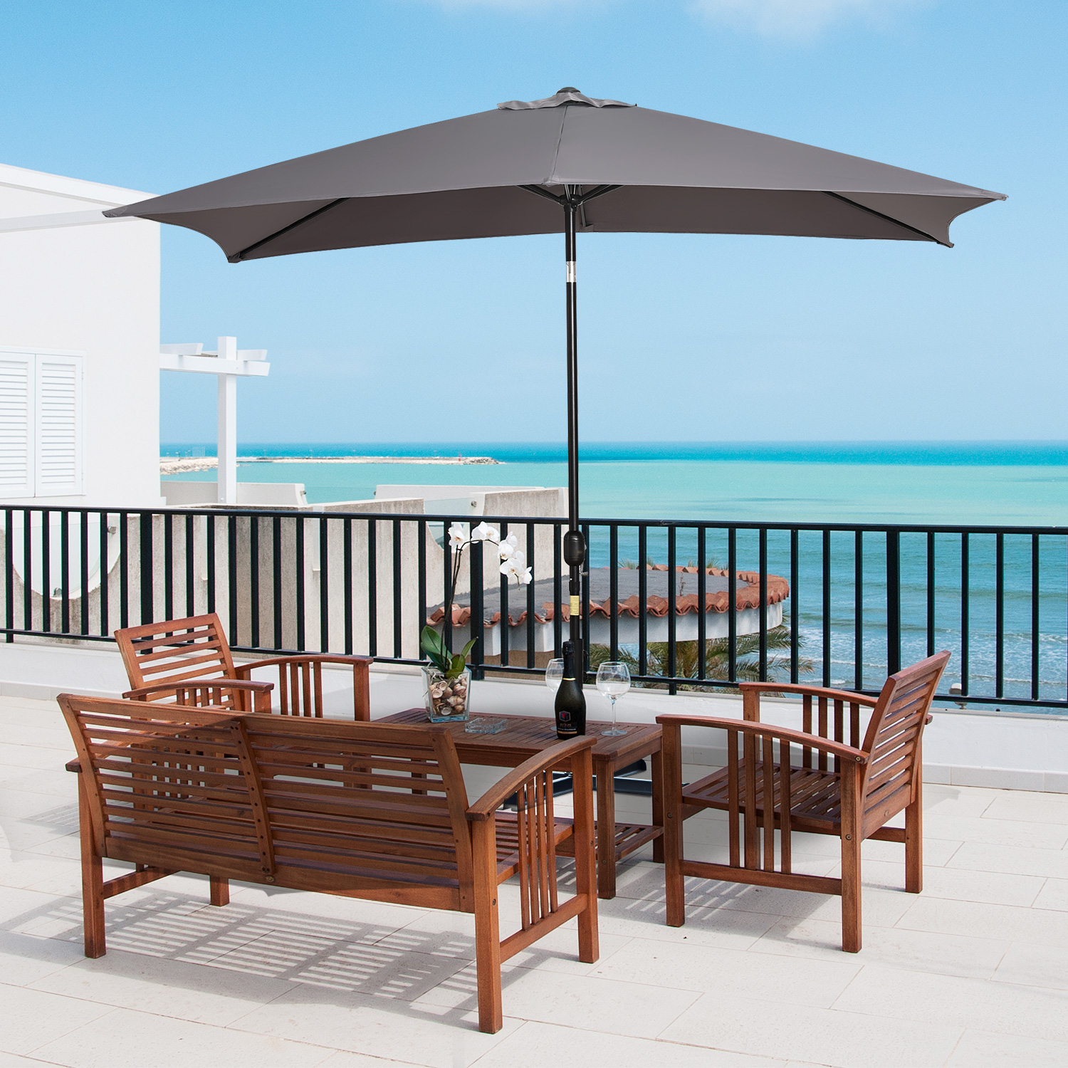 Outsunny 3x2m Patio Umbrella Canopy Parasol Garden Tilt Crank ...