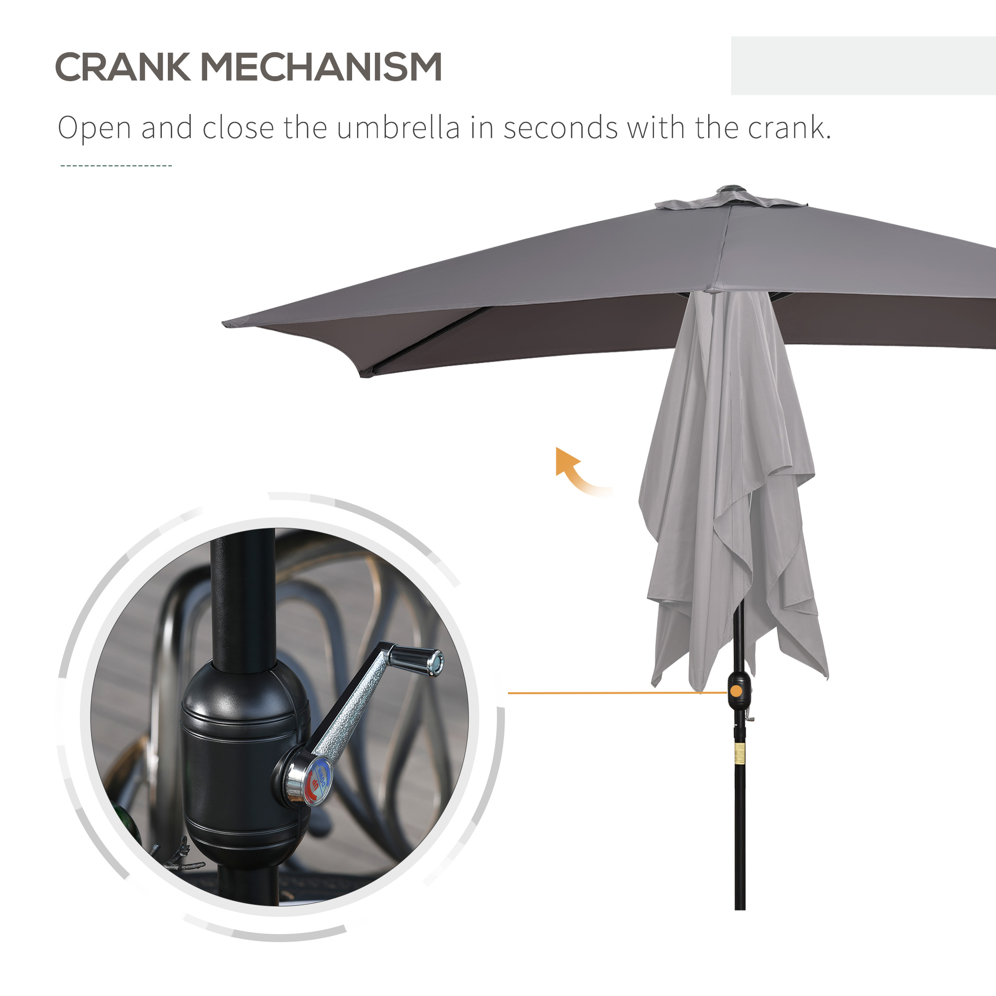 Outsunny 3x2m Patio Umbrella Canopy Parasol Garden Tilt Crank ...
