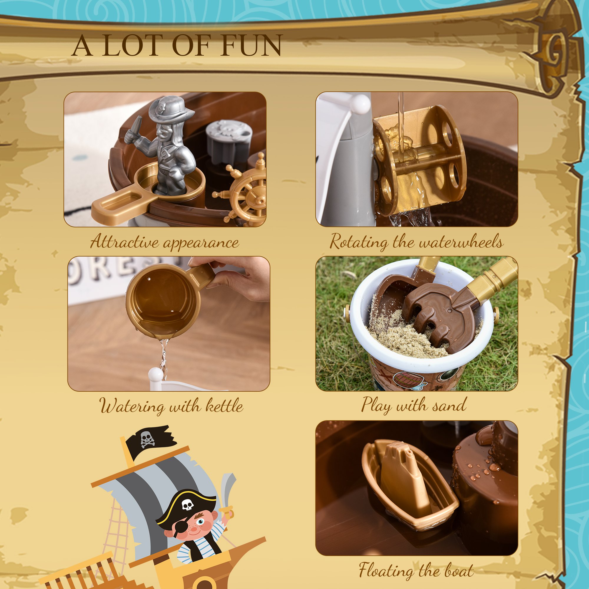 Pirate Ship Theme Sand and Water Table Beach Toy Set 2 in 1 Outdoor ...