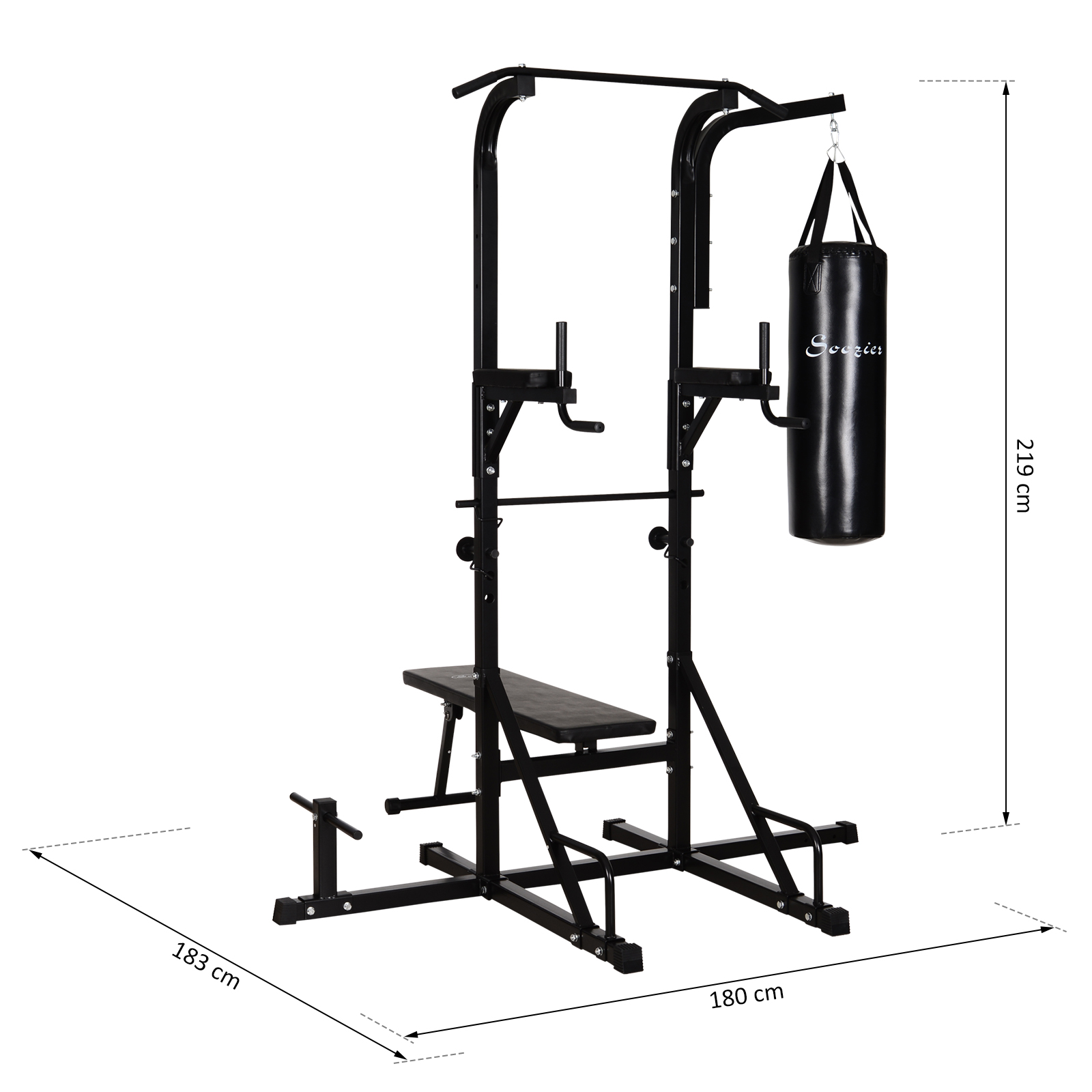 HOMCOM Home Gym Power Tower with Bench and Punching Bag, Multi-Function ...