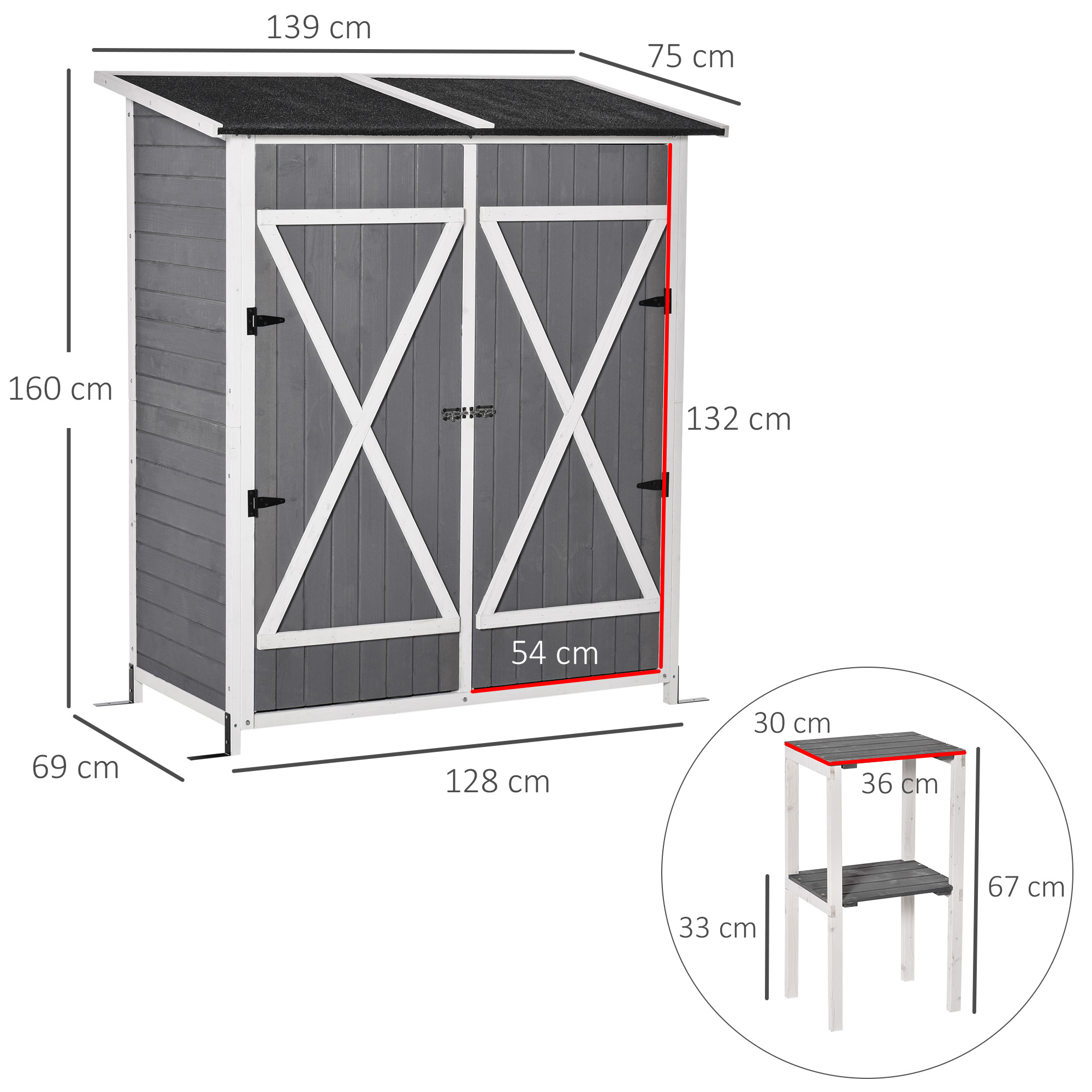 Outsunny Garden Wood Storage Shed w/ Storage Table, Hooks and Ground ...