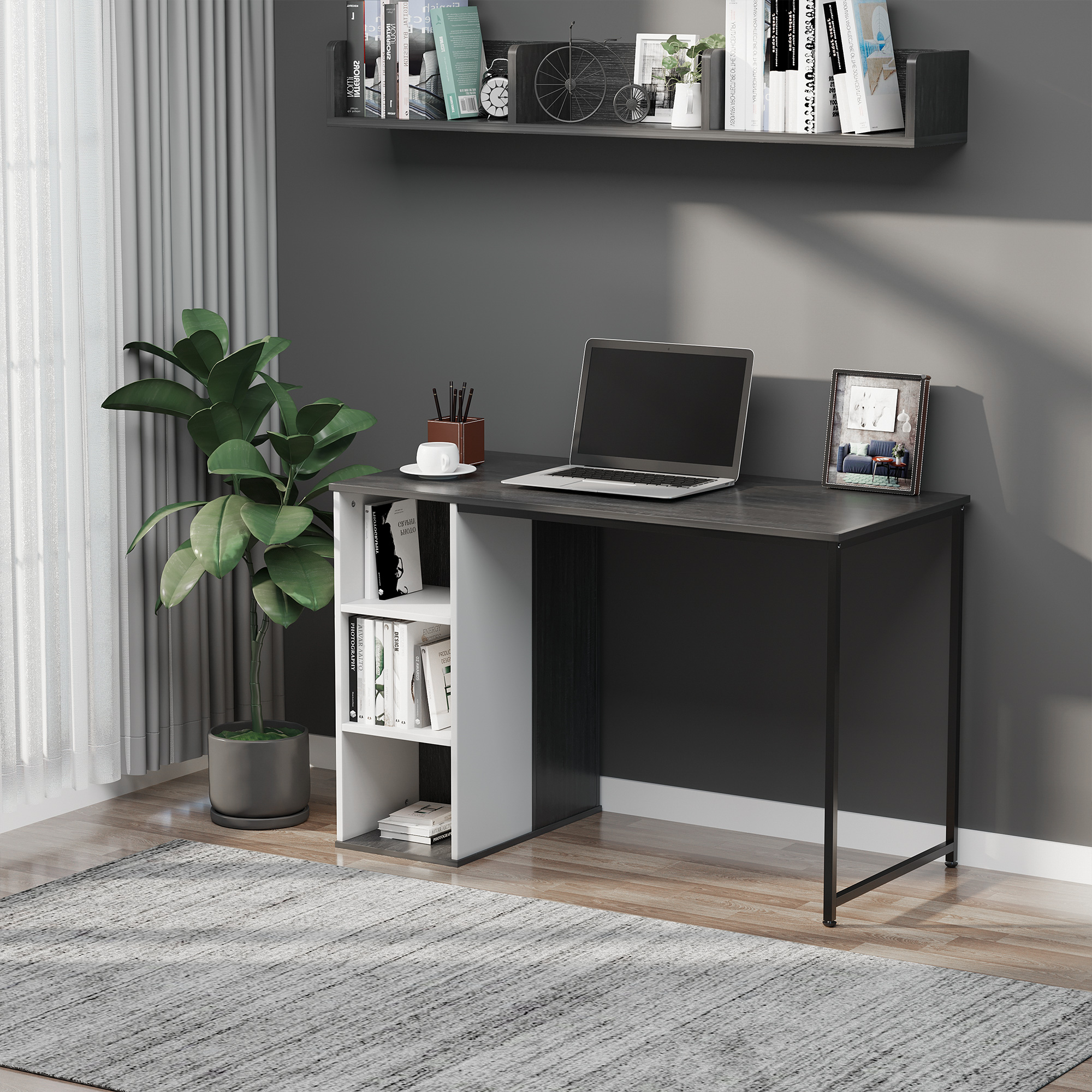 Home Office Computer Desk with Storage Shelves Study Writing Table ...