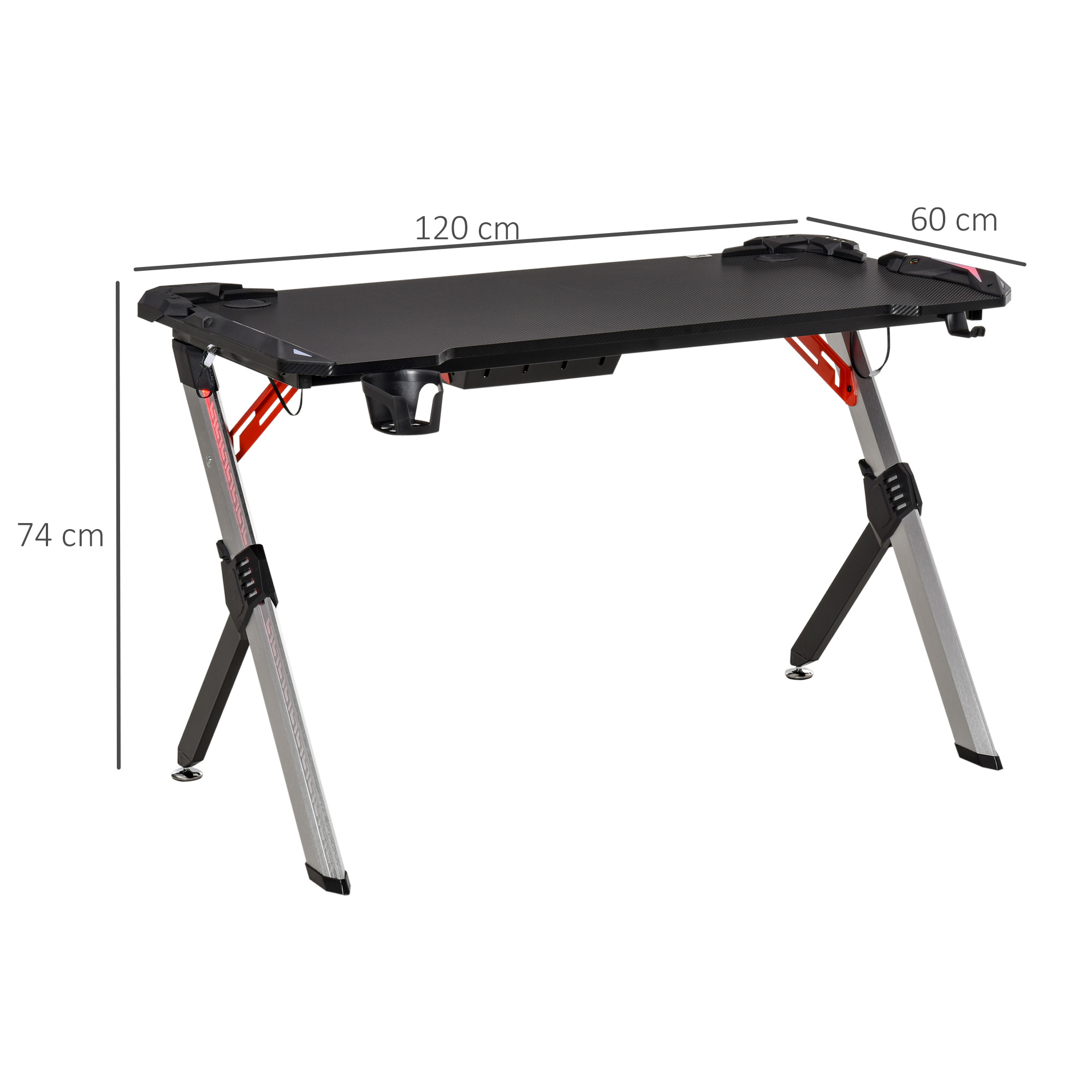 HOMCOM LED Breathing Lights Gaming Desk Computer Desk Carbon Fiber Feel ...