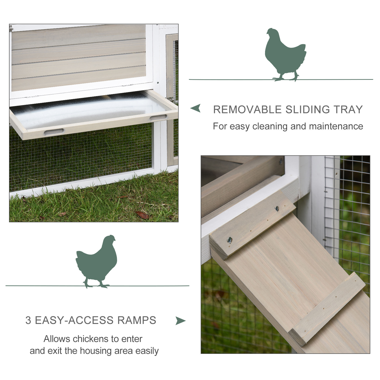 PawHut Wooden Chicken Coop Outdoor Hen House Multi-room Poultry Cage ...