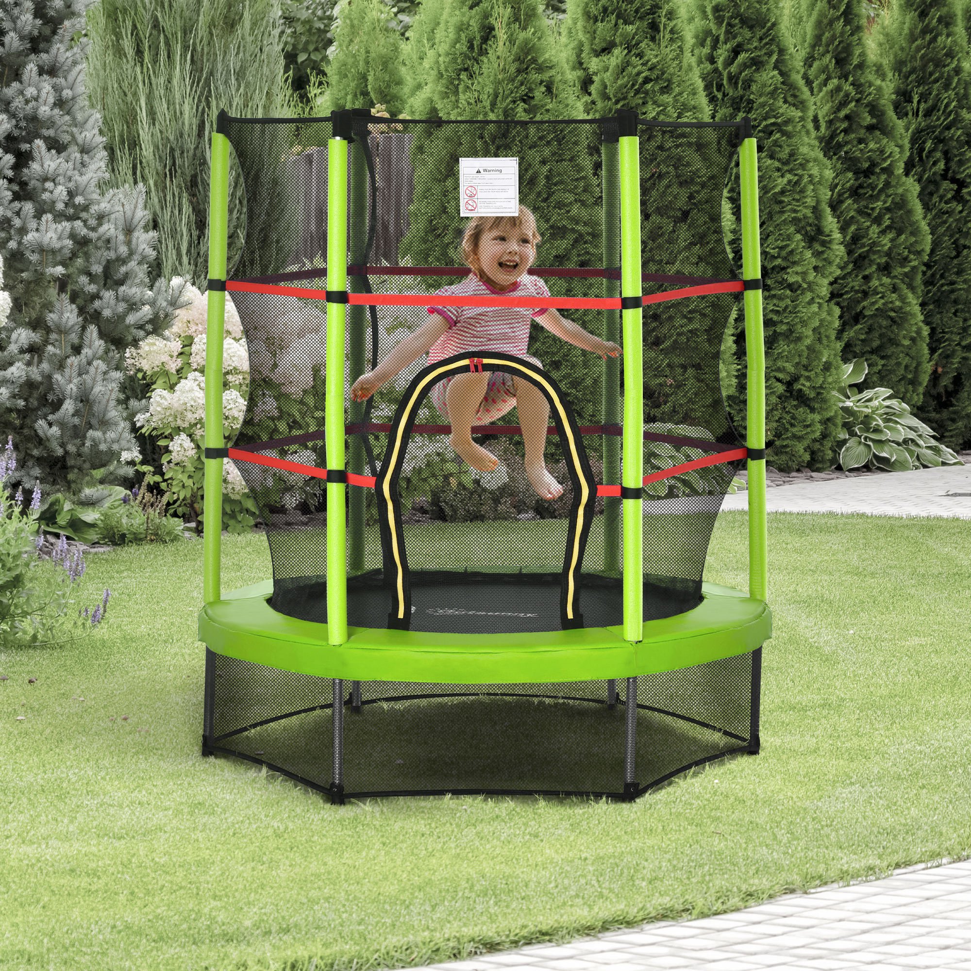 HOMCOM 5.2FT/63 Inch Kids Trampoline with Enclosure Net Steel Frame ...