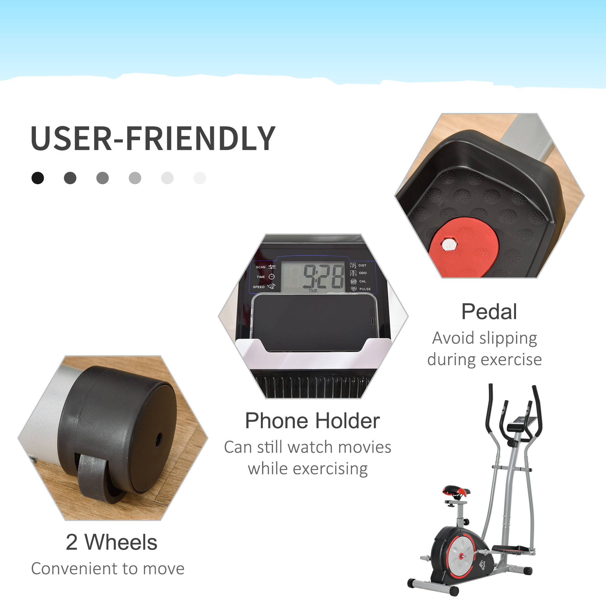 HOMCOM Elliptical Trainer Cardio Workout Exercise Bike Cross Trainer ...