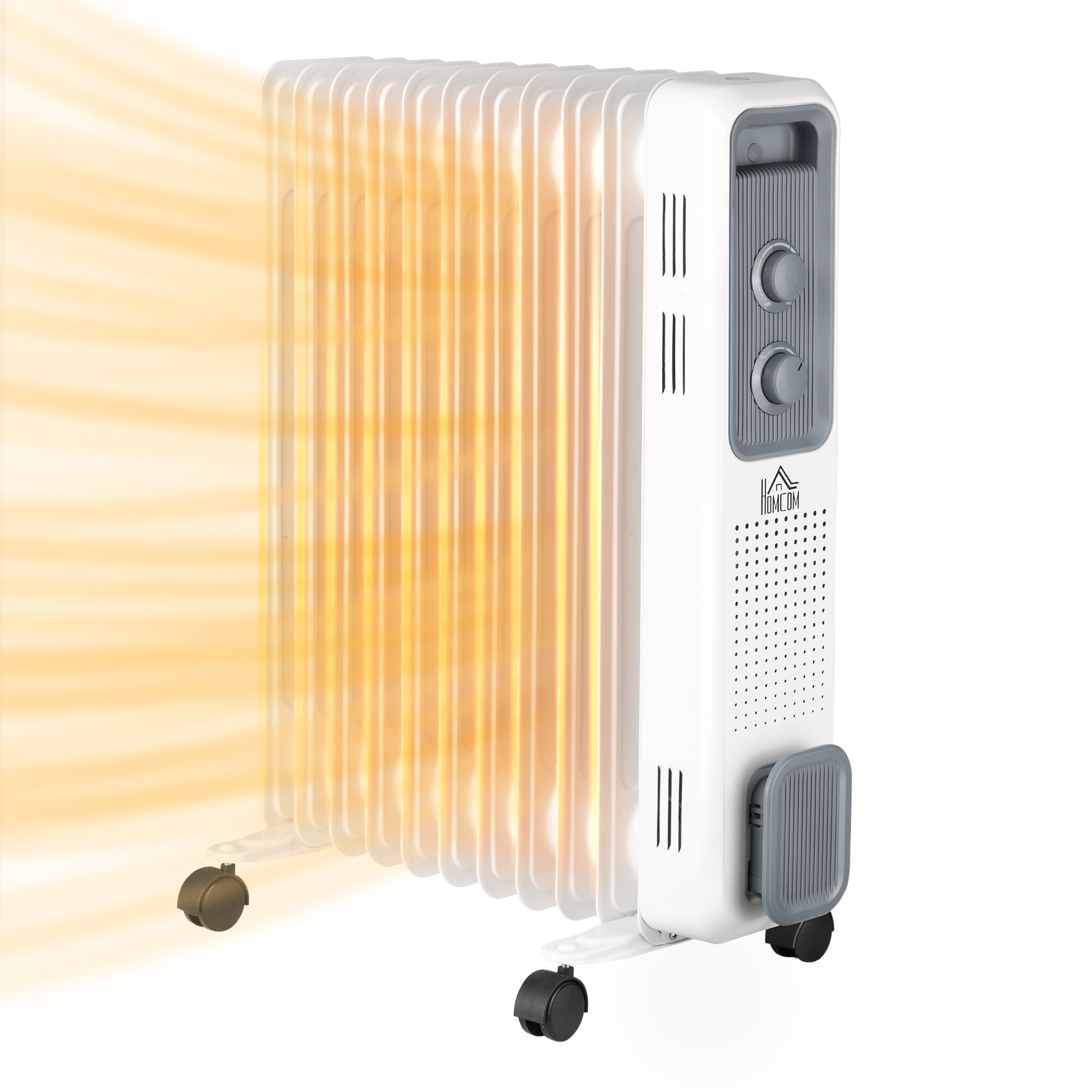 2500W Oil Filled Radiator, 11 Fin, Portable Electric Heater with 3 Heat ...