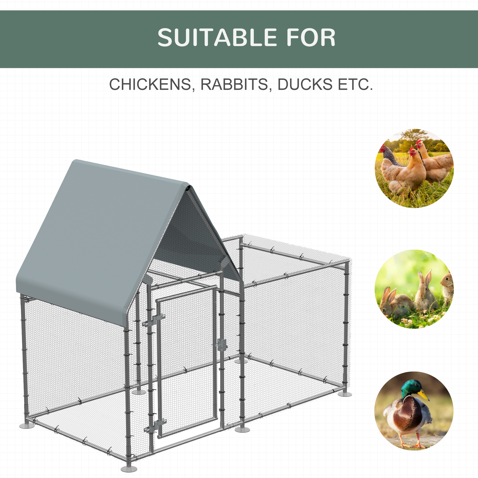 PawHut Walk In Chicken Run, Large Galvanized Chicken Coop, Hen Poultry ...