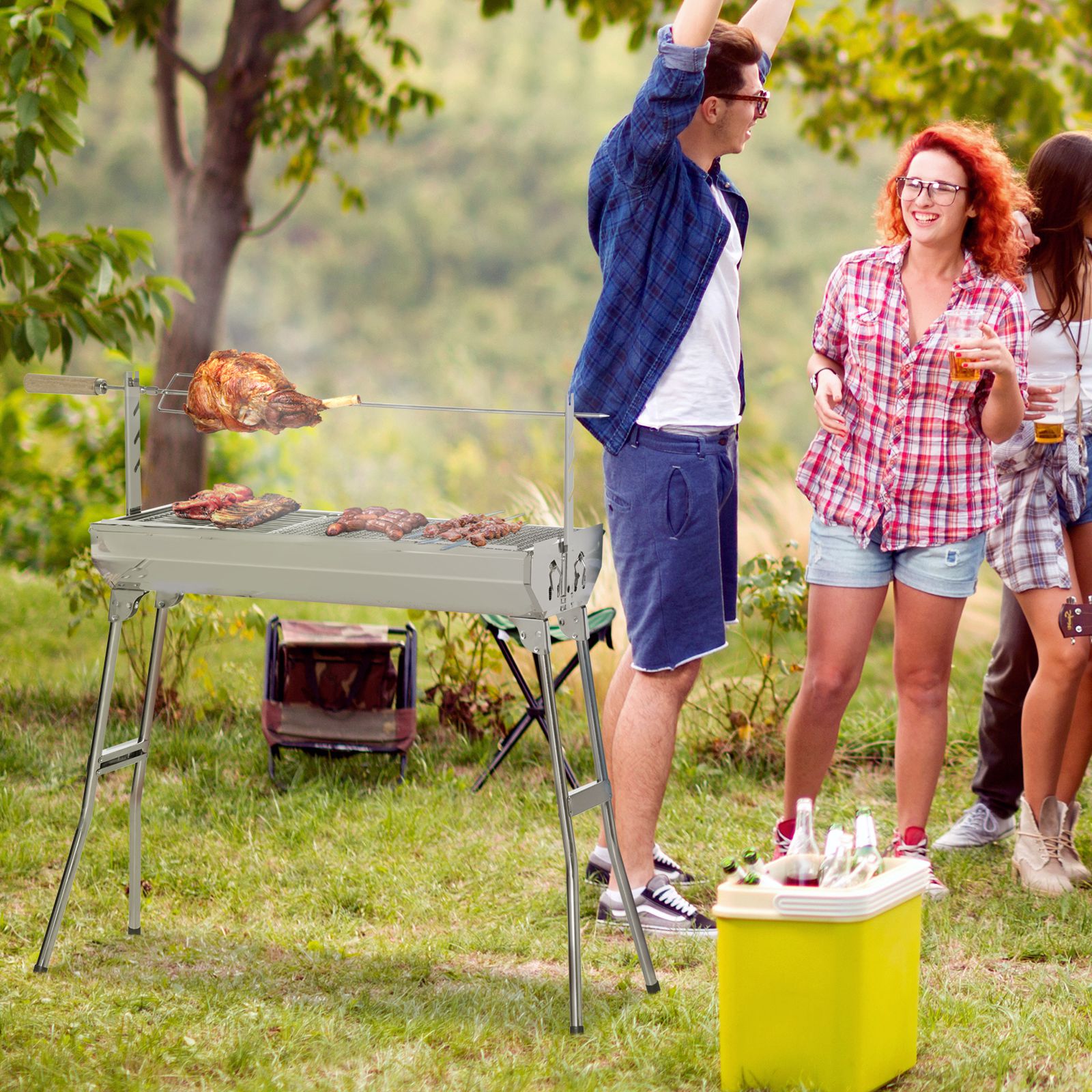 Charcoal Grill Portable BBQ Rotisserie Roaster with Foldable Legs ...