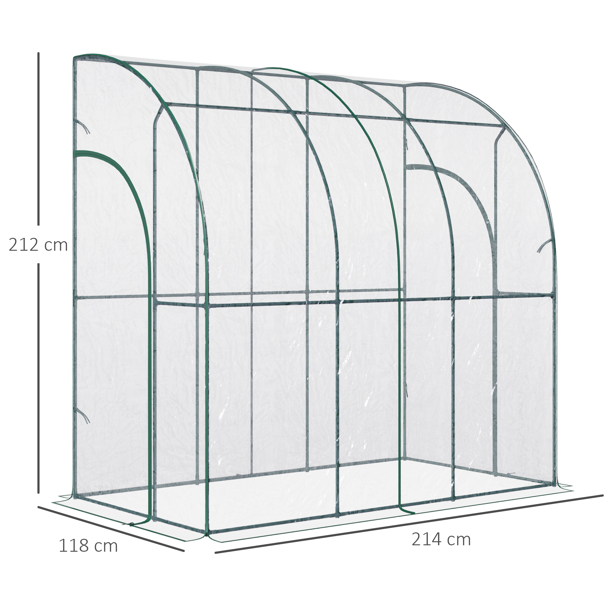 Outdoor Walk-In Lean to Wall Tunnel Greenhouse with Zippered Roll Up Door PVC Cover Sloping Top ...