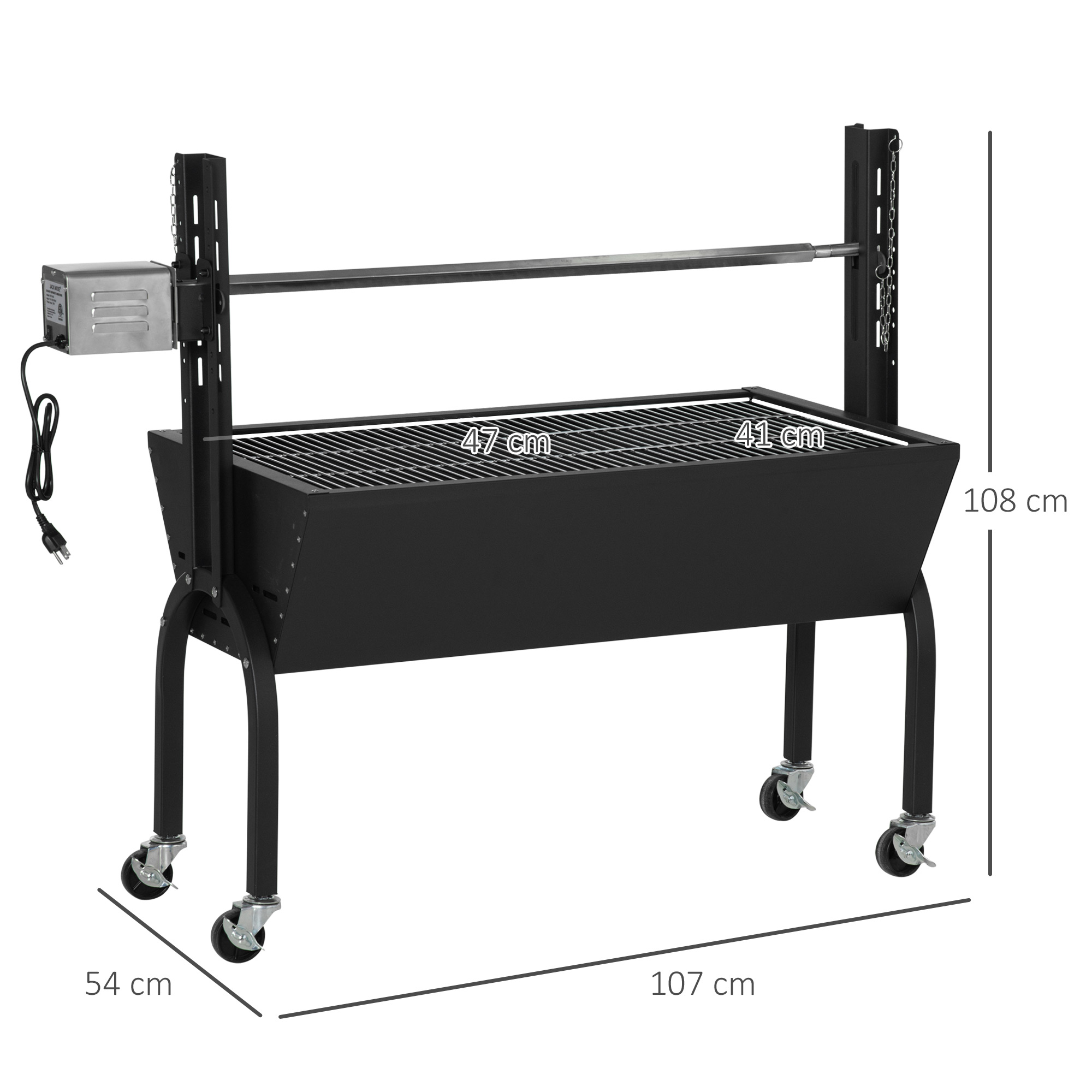 Outsunny Charcoal BBQ Rotisserie Grill Roaster 50kg Bearing Electric ...