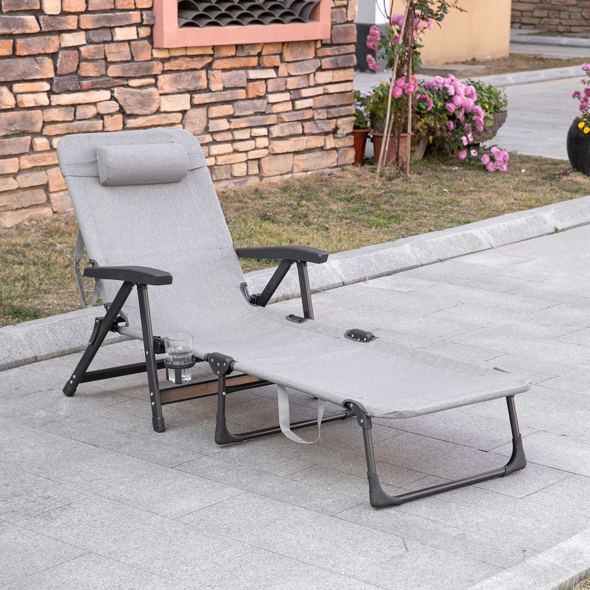 Outsunny Folding Sun Lounger, Mesh Fabric Chaise Lounge Chair, 7 ...