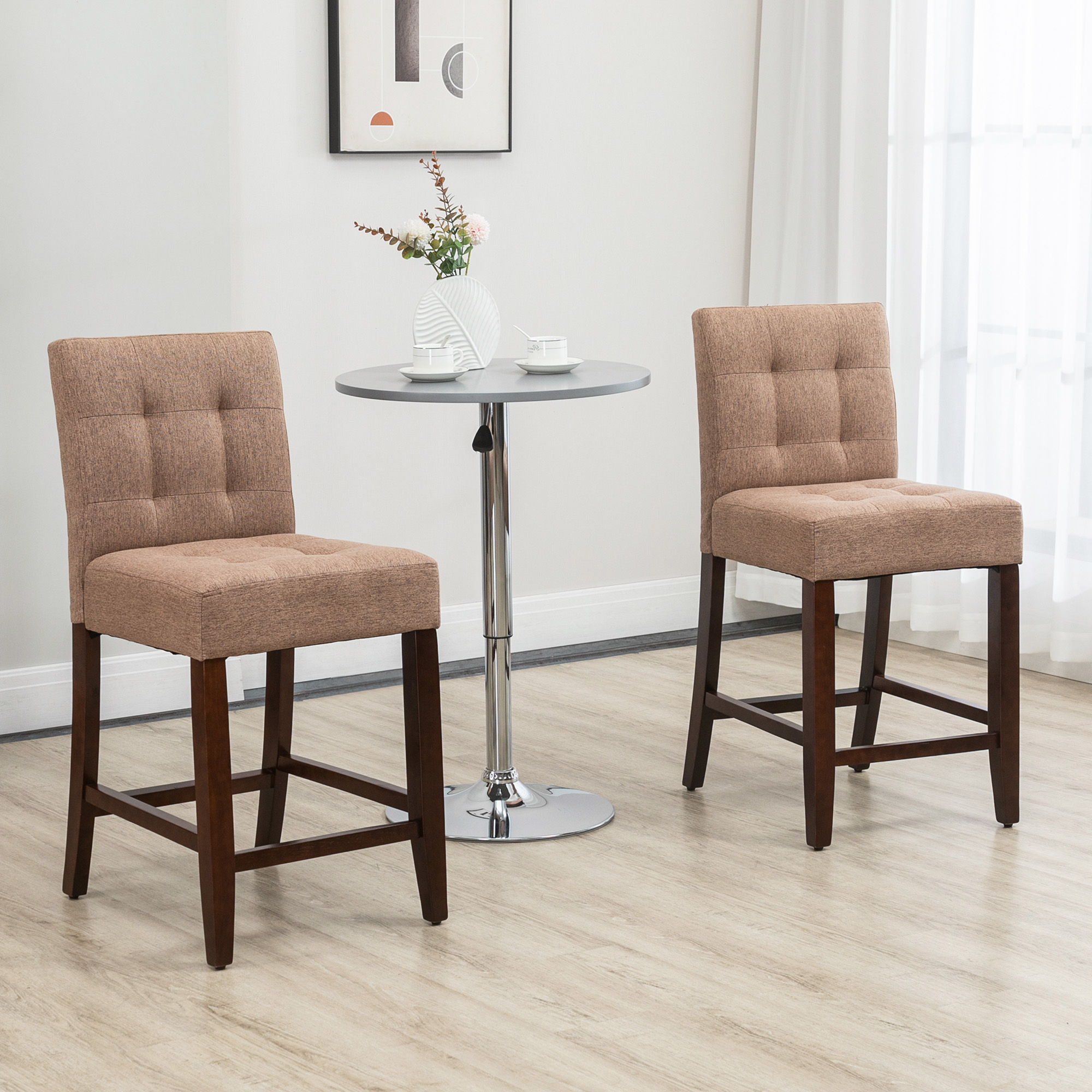 HOMCOM Modern Fabric Bar Stools Set of 2, Thick Padding Kitchen Stool ...