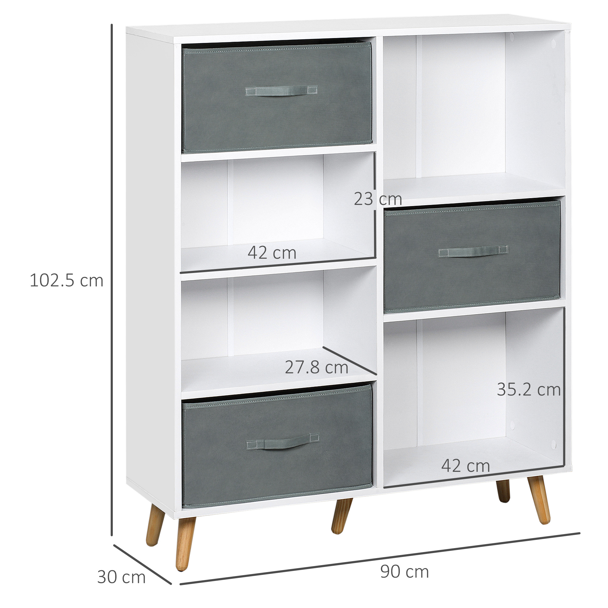 Freestanding 7 Cube Storage Cabinet, Shelving Unit with 3 Fabric ...