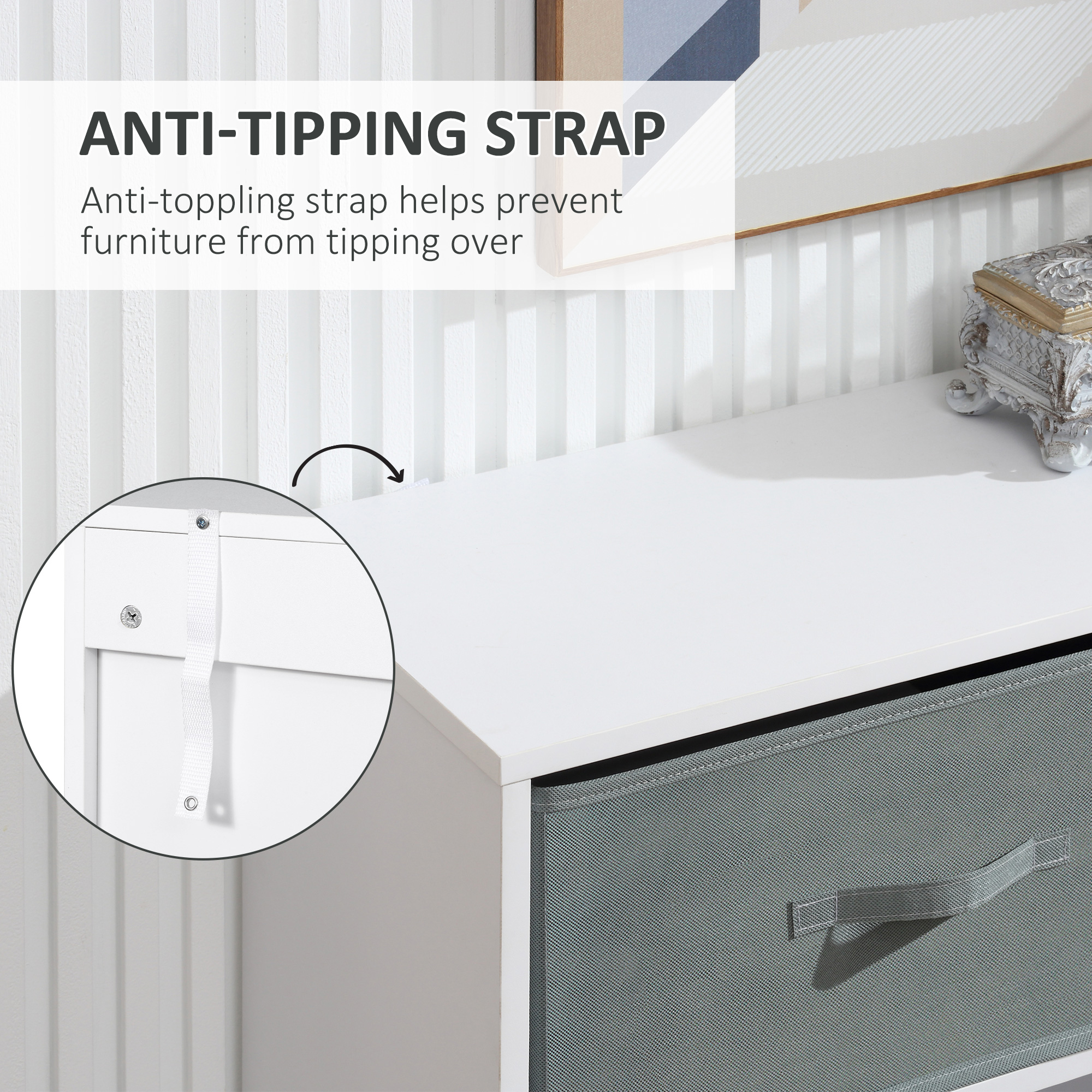 Freestanding 7 Cube Storage Cabinet, Shelving Unit with 3 Fabric ...