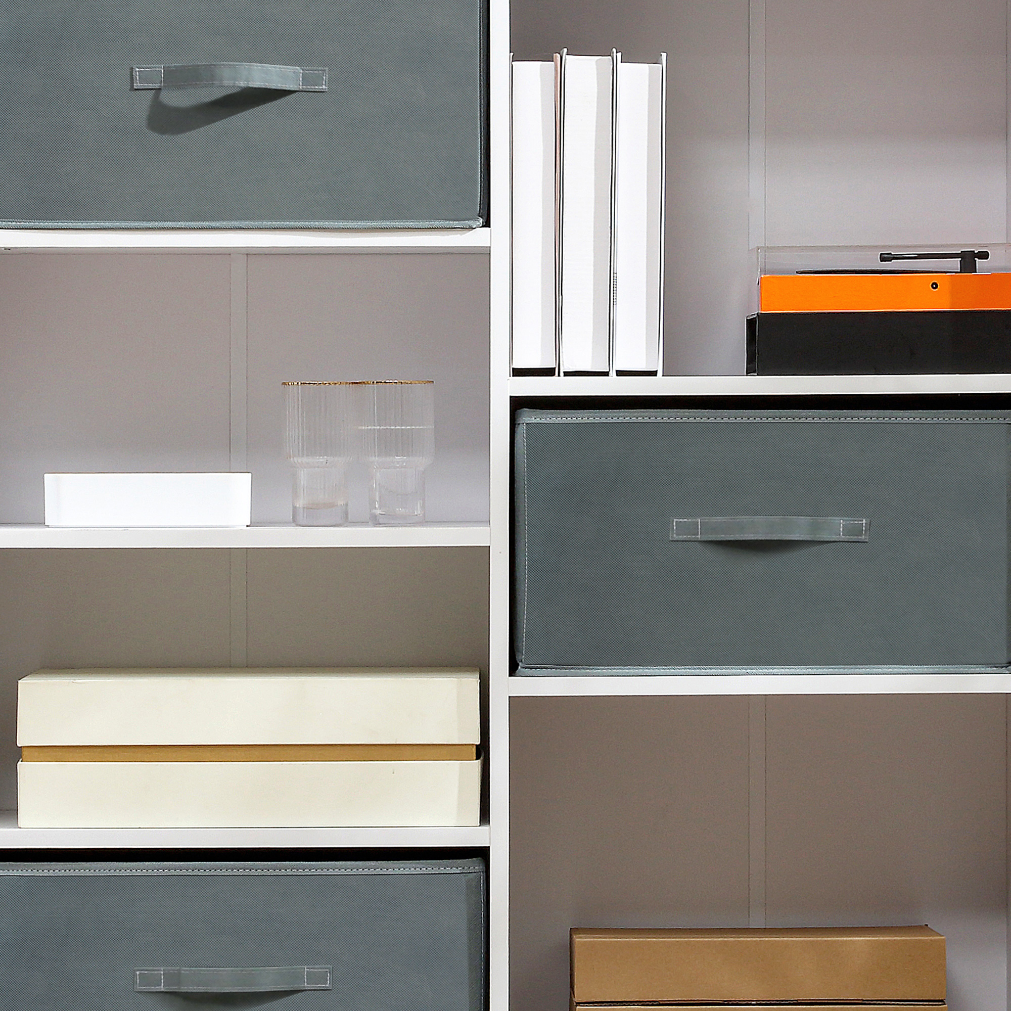Freestanding 7 Cube Storage Cabinet, Shelving Unit with 3 Fabric ...