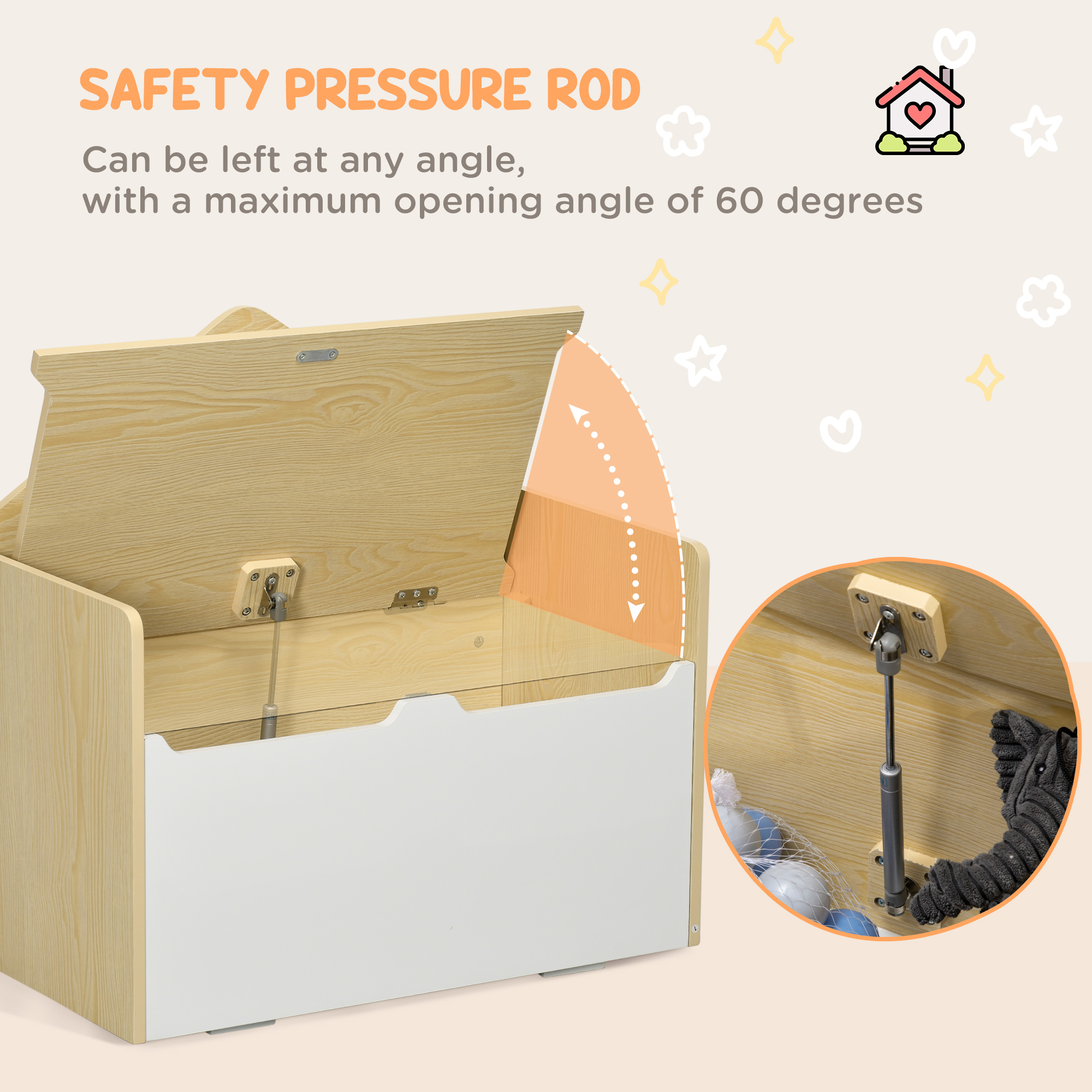 Kids Storage Bench, with Lid Pressure Rod - White on Anglia Market