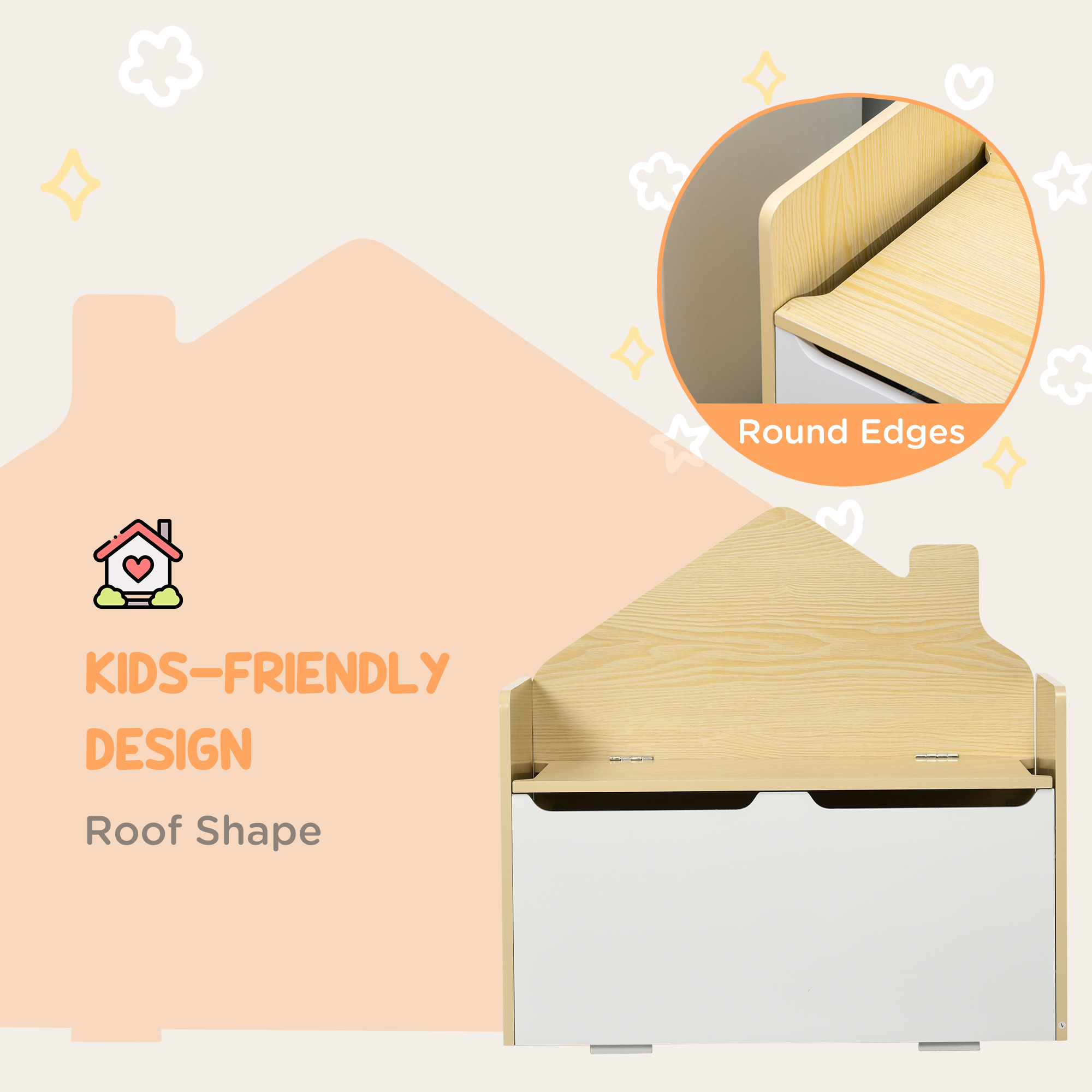 Kids Storage Bench, with Lid Pressure Rod - White on Anglia Market