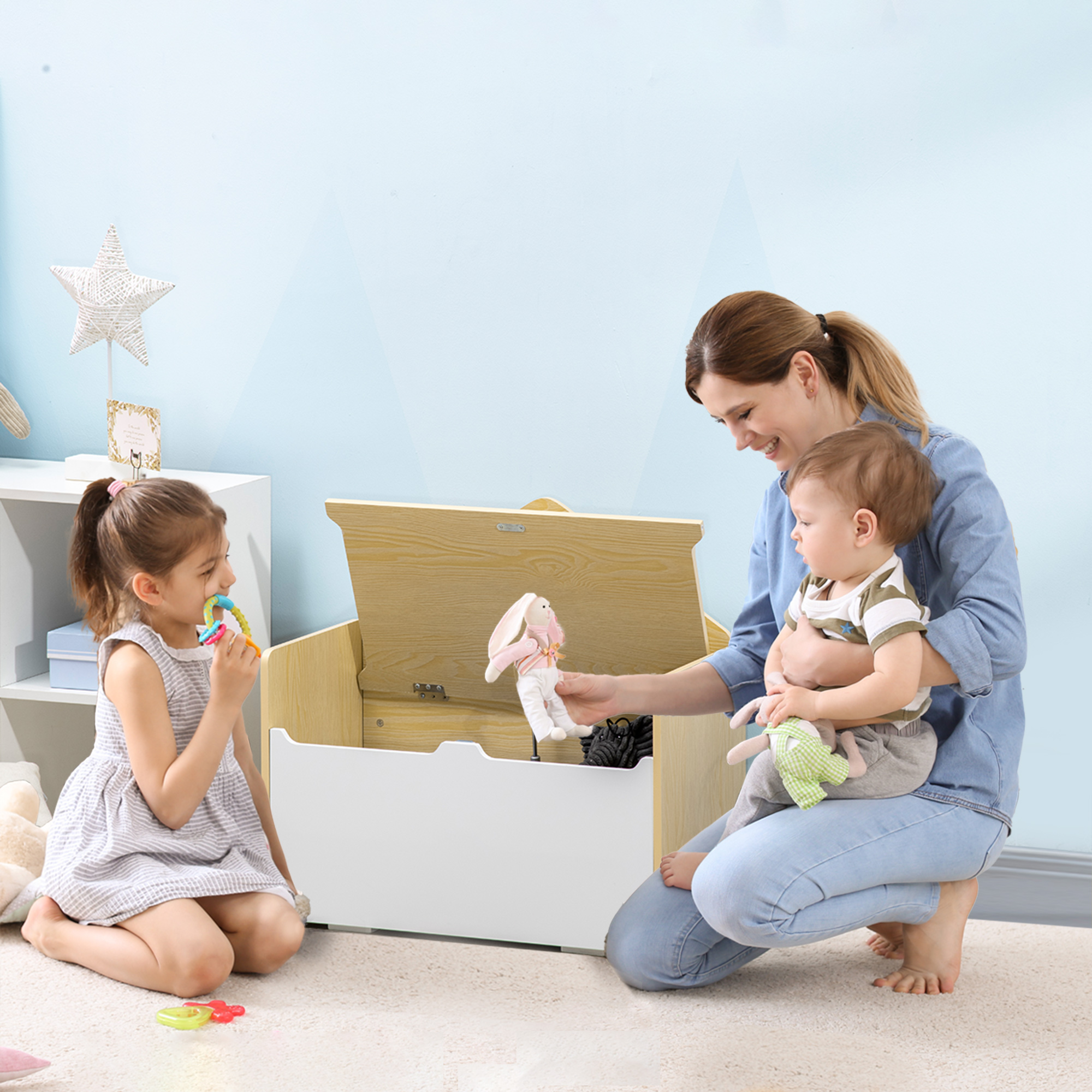 Kids Storage Bench, with Lid Pressure Rod - White on Anglia Market