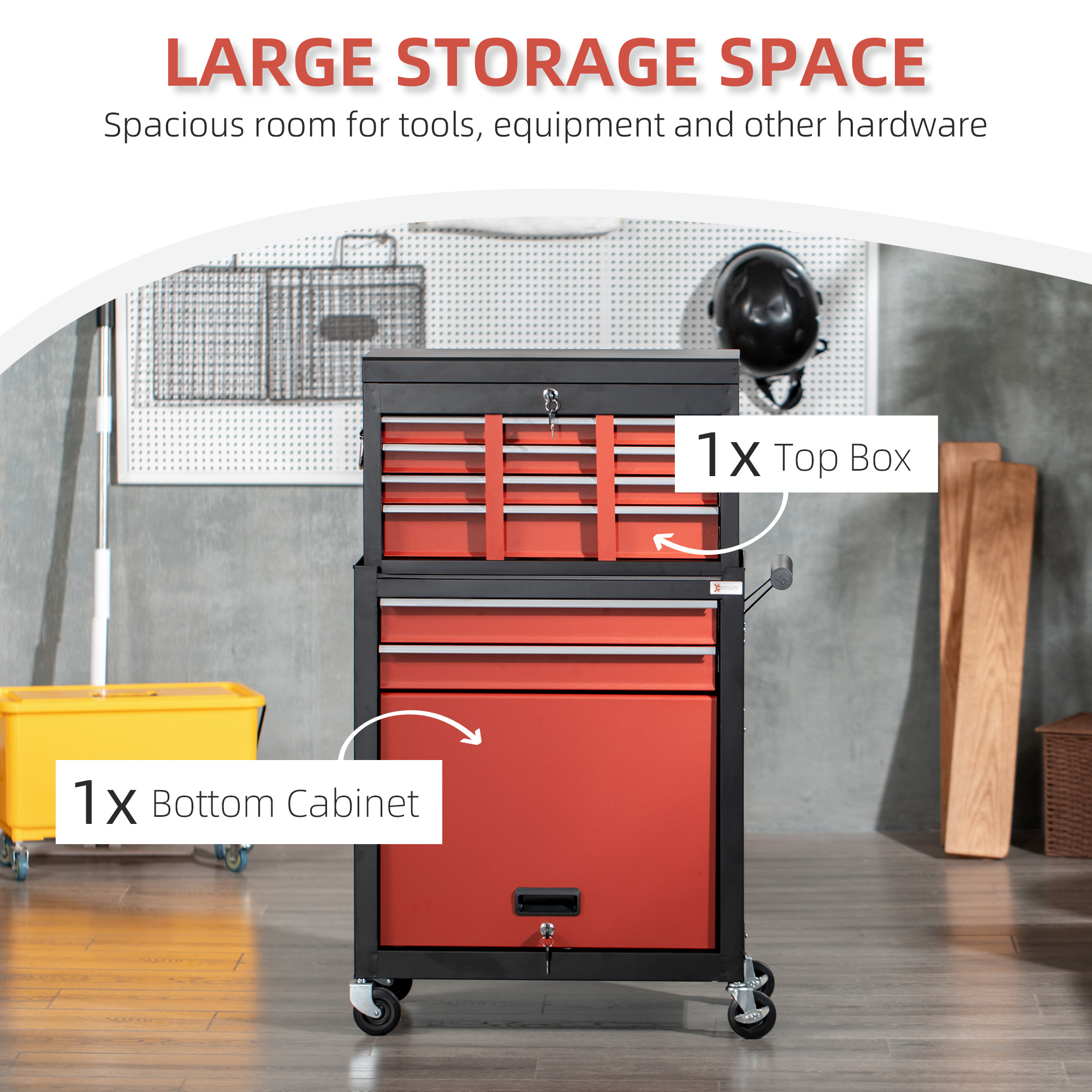 DURHAND Tool Cabinet Cart, Workshop Trolley on Wheels, 6 Drawer with ...