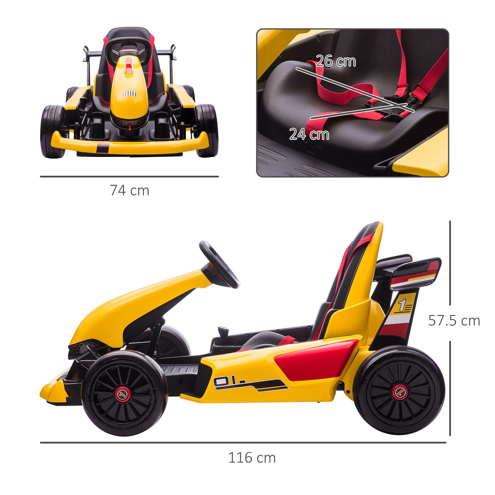 HOMCOM Electric Go Kart with Adjustable Footrest, Reversing Steering ...