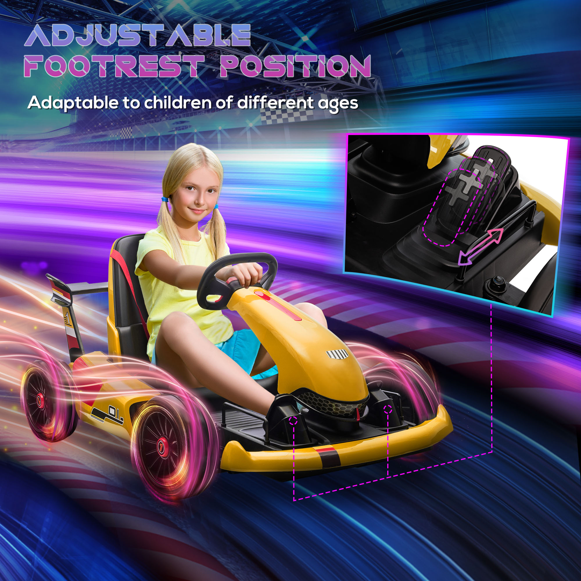 HOMCOM Electric Go Kart with Adjustable Footrest, Reversing Steering ...