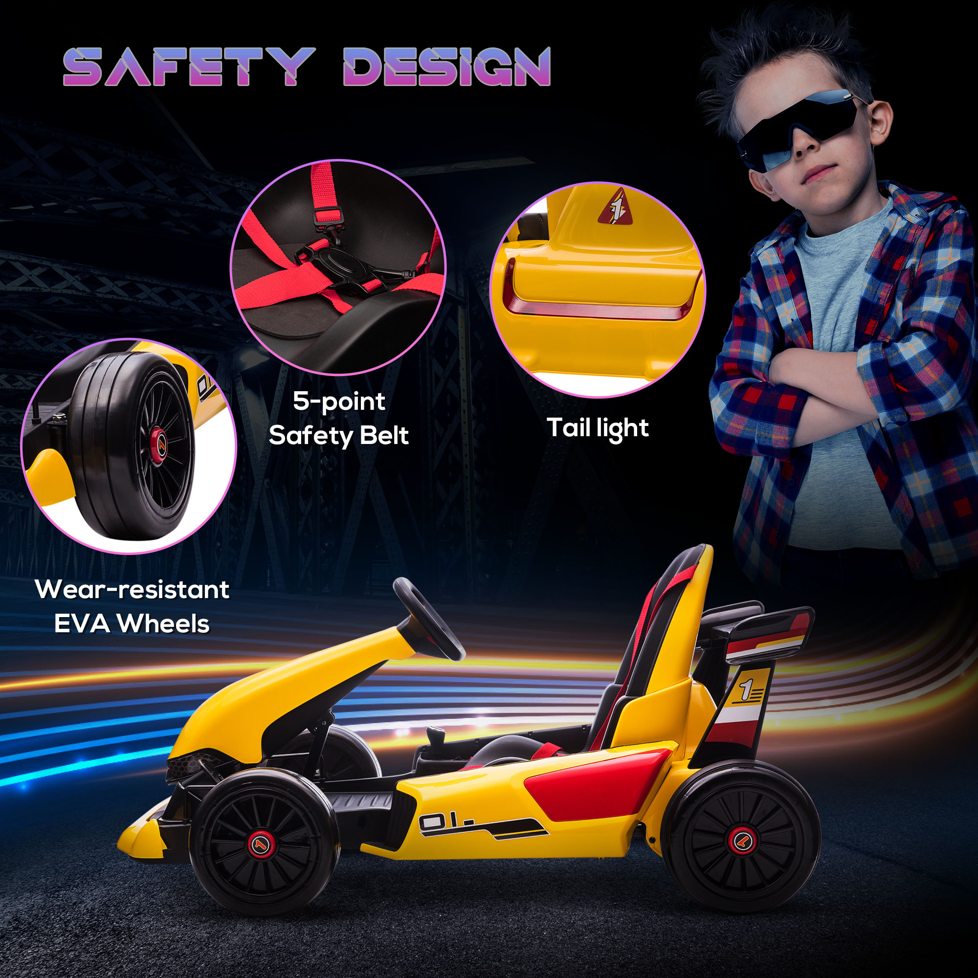 HOMCOM Electric Go Kart with Adjustable Footrest, Reversing Steering ...