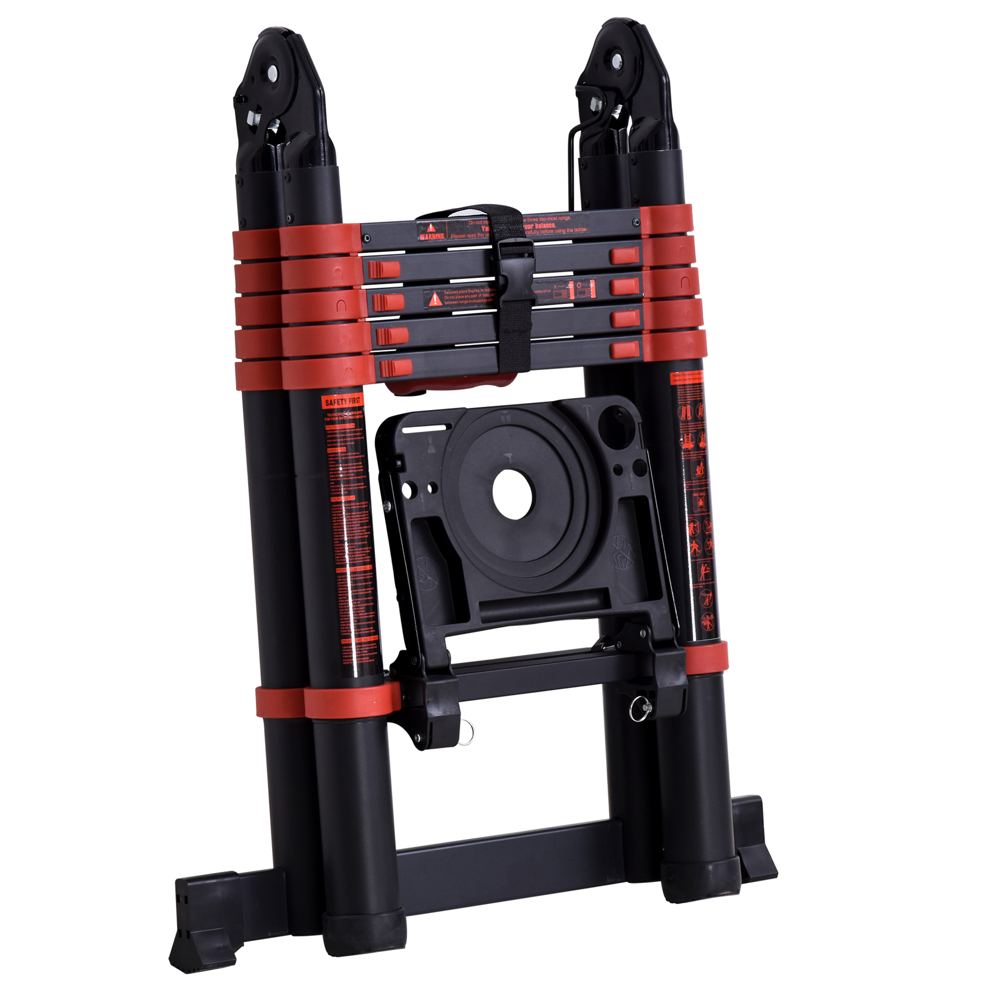 HOMCOM 3.8M Duo Aluminium Ladder w/ Tool Holder Herringbone Deployed ...