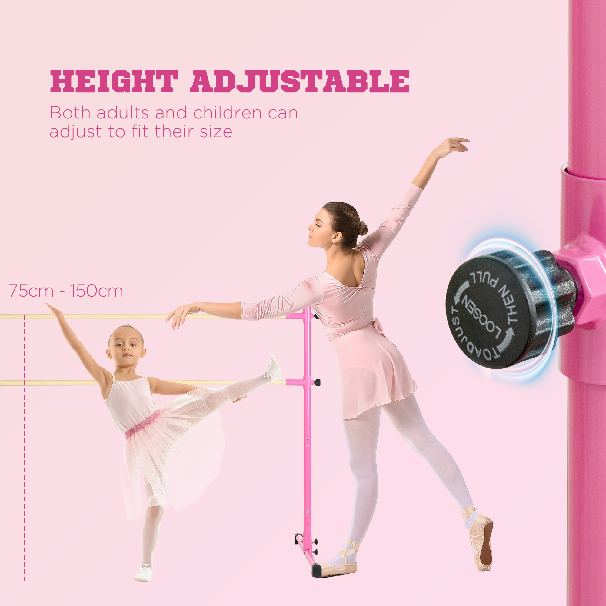 Freestanding Ballet Barre, Height Adjustable Ballet Bar with Non-slip ...