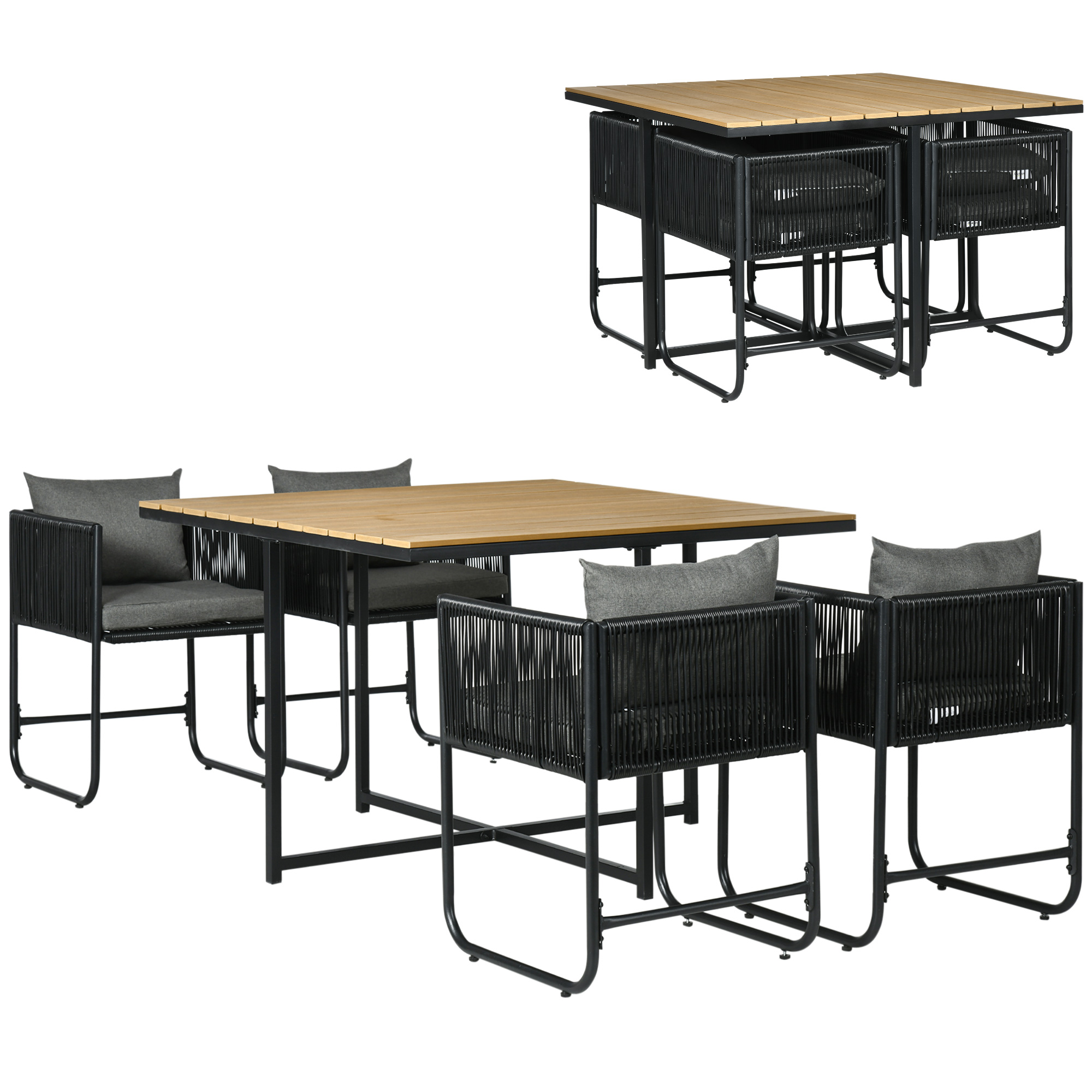 4 Seater Rattan Cube Garden Furniture Set, Rattan Dining Set with ...