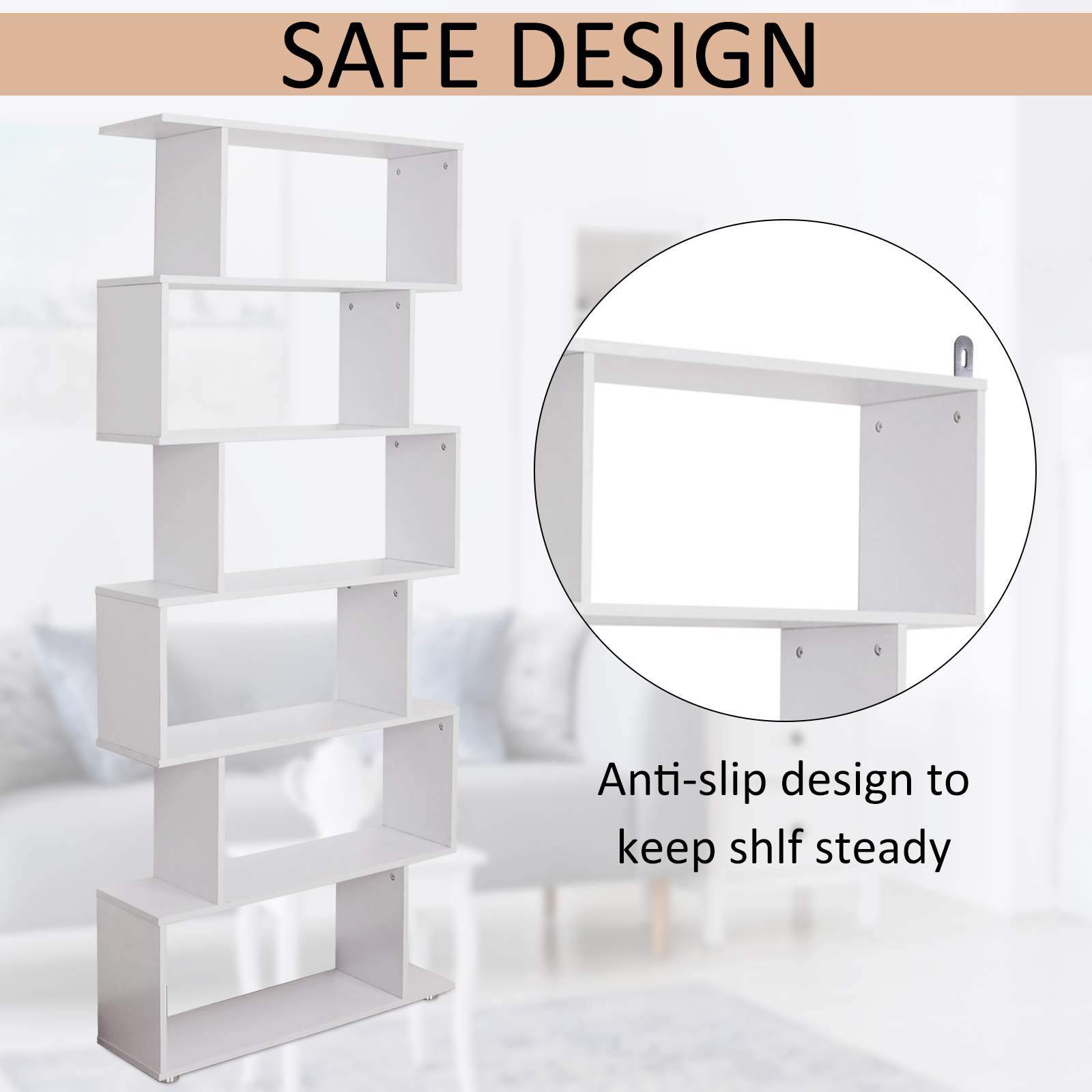 S Shape Wooden 6-tier Bookshelf Open Concept Bookcase Storage Display ...