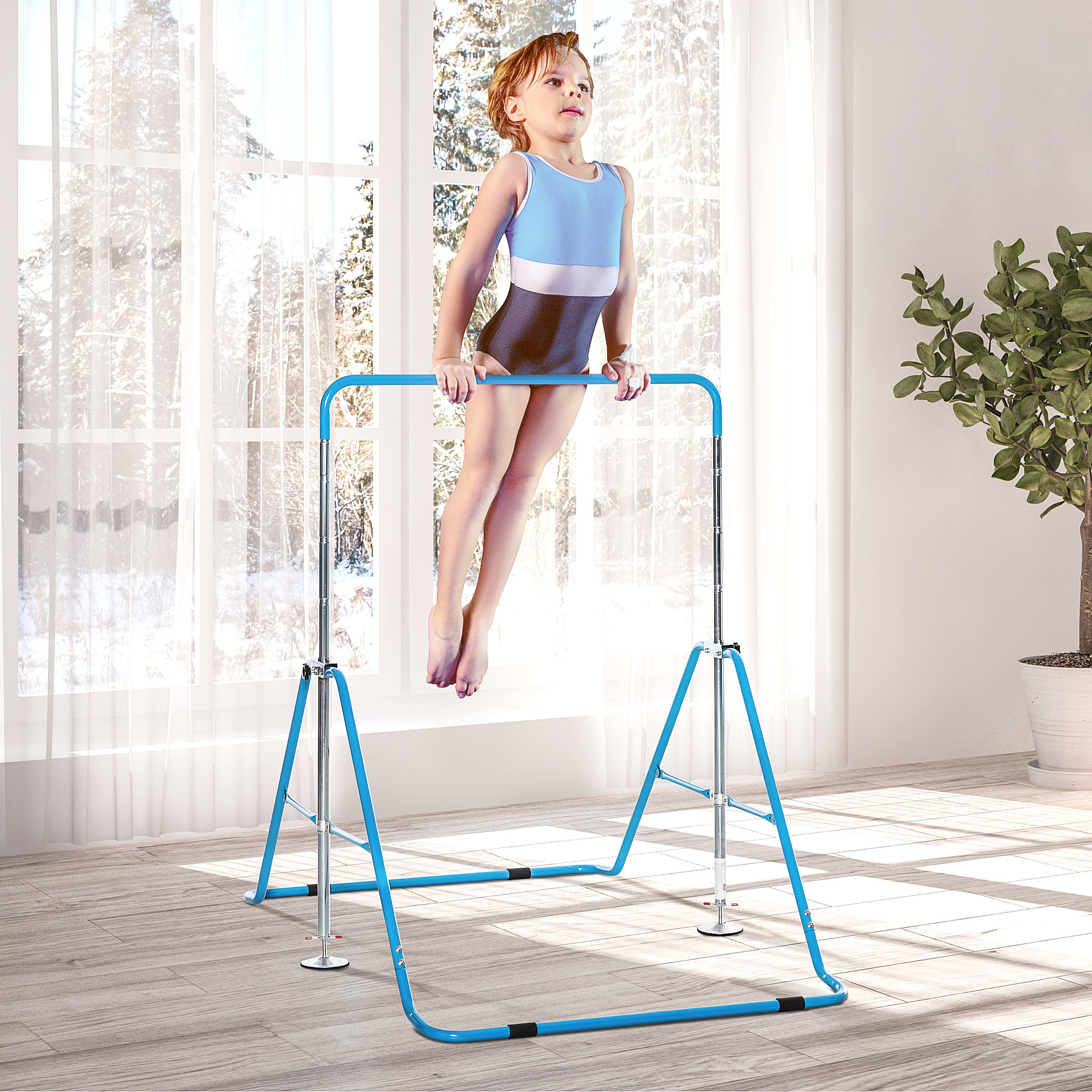 Gymnastics Bar for Kids, Folding Horizontal Bars with Adjustable Height ...