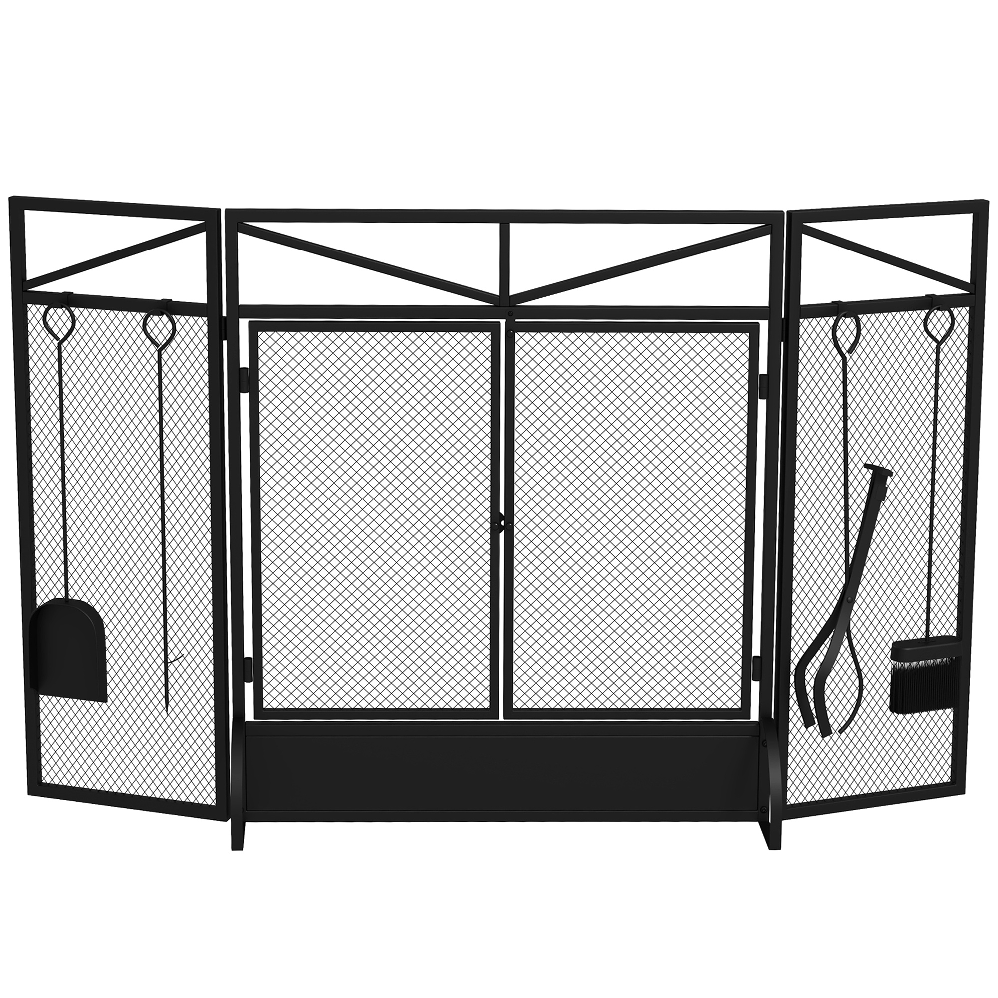 3 Panel Folding Fire Guard Screen with Fireplace Tool Sets and Front ...